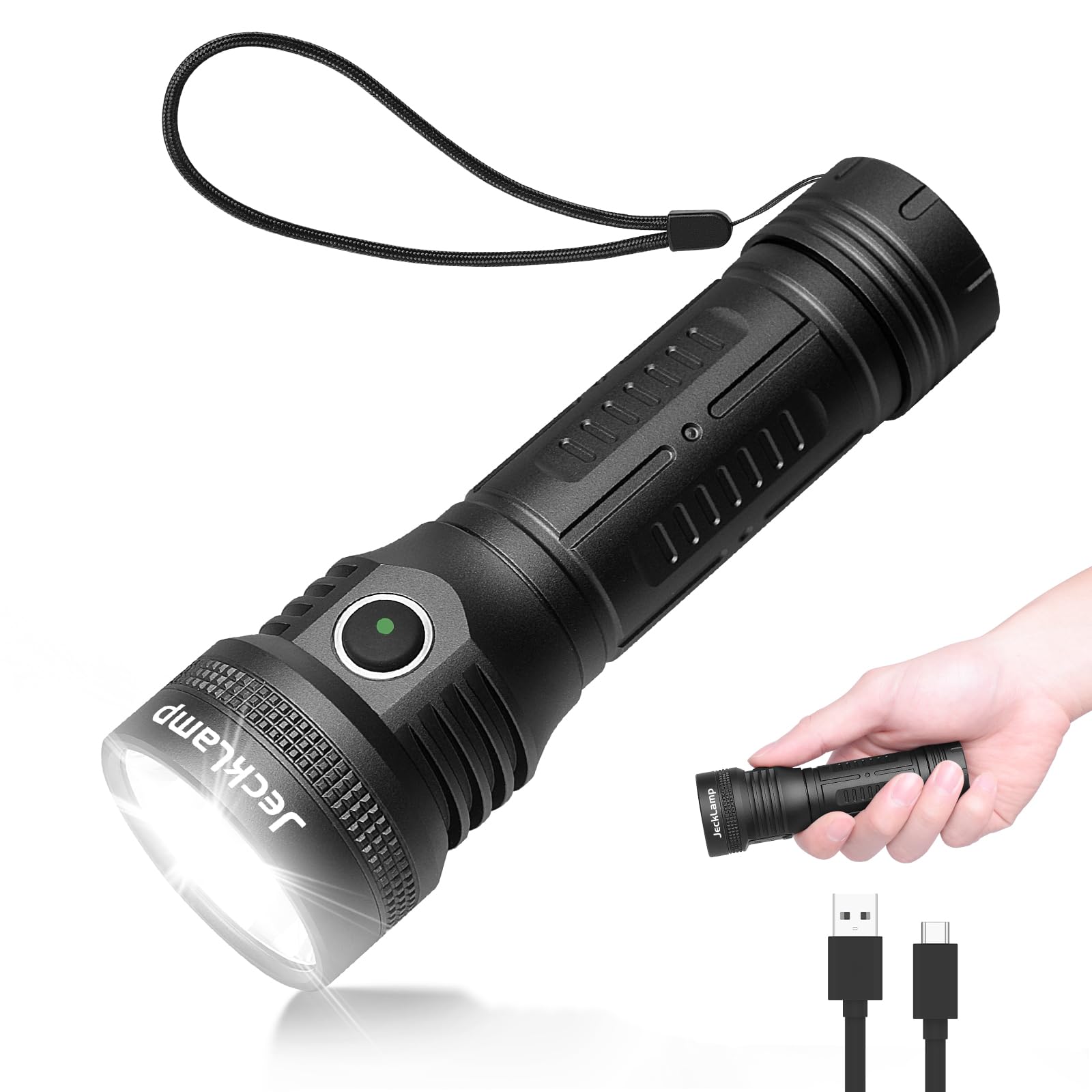JECKLAMP Tactical 1270High Lumens Flashlight with 6 Modes, Rechargeable ...