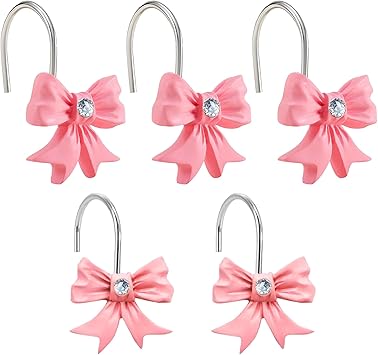 Amazon.com: Pink Bow Shower Curtain Hooks with Shining Diamond, Cute ...