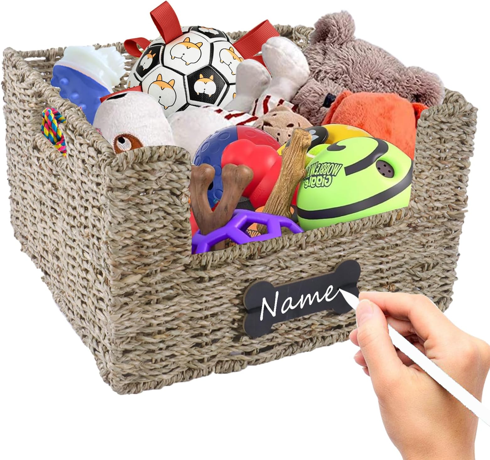 Amazon.com: Brabtod Wicker Dog Toy Storage Basket with Wooden Handles ...