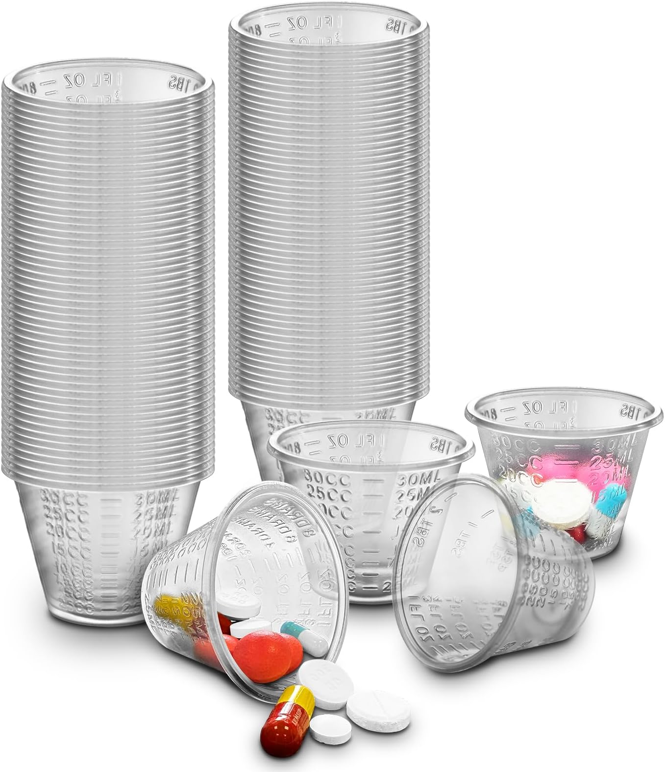 100 Pack - RE-GEN 60ml Graduated Clear Reusable Measuring Cups Pots ...