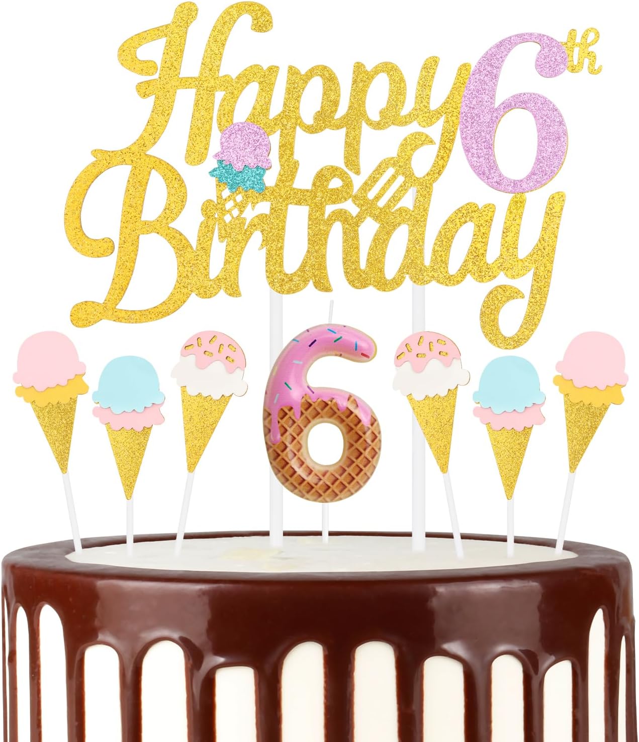 Amazon.com: iNINGER Ice-Cream 6th Birthday Candle,Ice-Cream Number ...