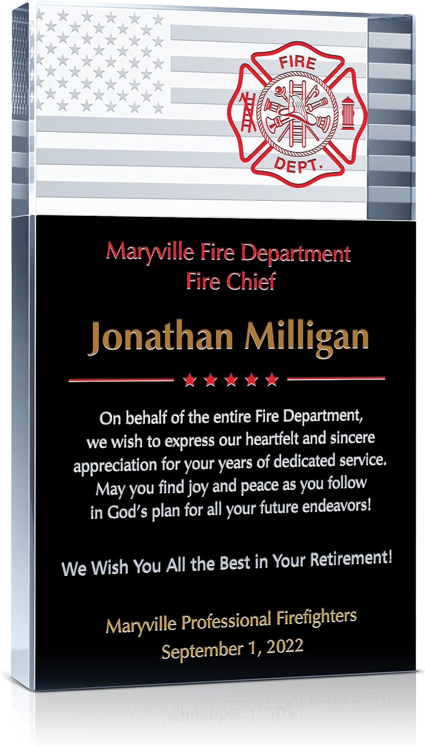 Amazon.com: Personalized Crystal Retirement Gift Plaque for Fire Chief ...
