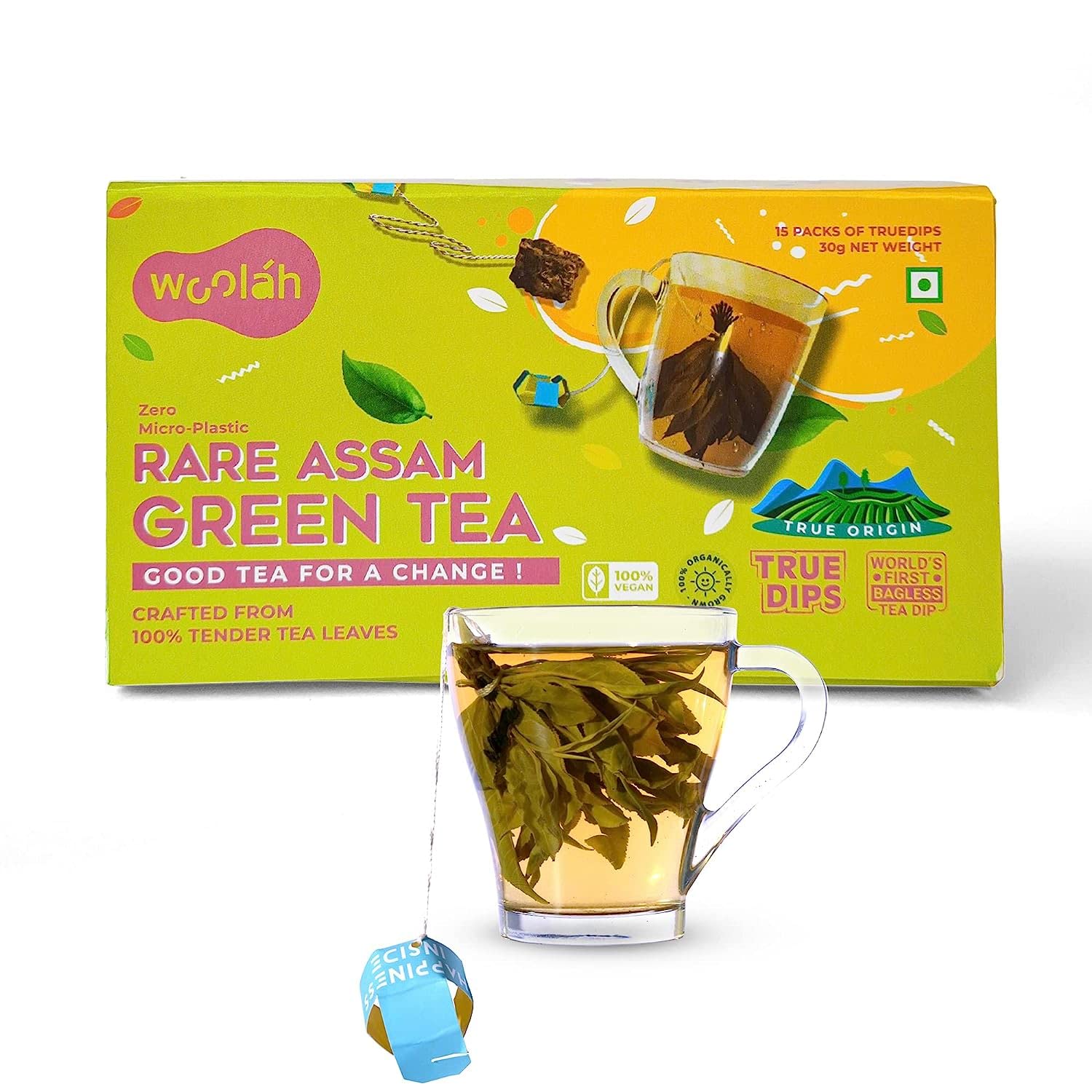 Woolah Rare Assam Green Tea Worlds 1st Bagless Tea Dip | Desertcart GB
