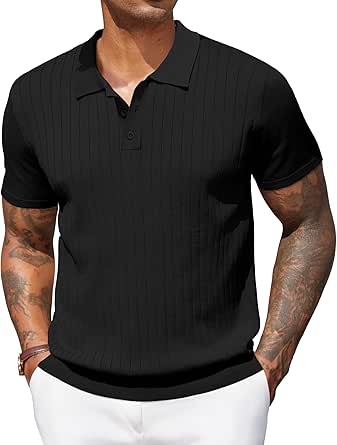 Amazon.com: COOFANDY Men's Knit Polo Shirts Short Sleeve Ribbed Knitted Shirt Summer Lightweight ...