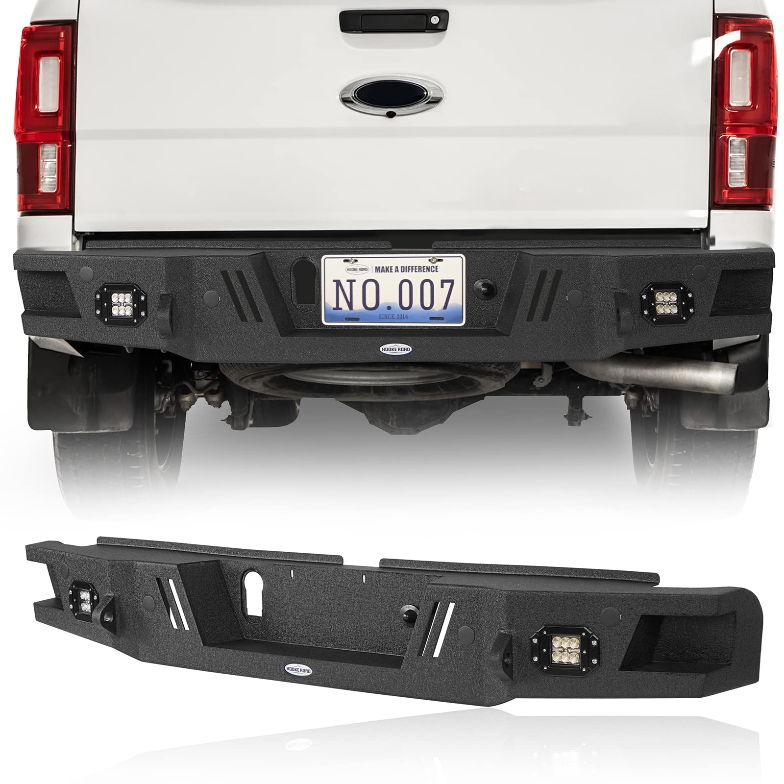 Buy Hooke Road Ranger Solid Steel Rear Bumper w/LED Lights for Ford ...