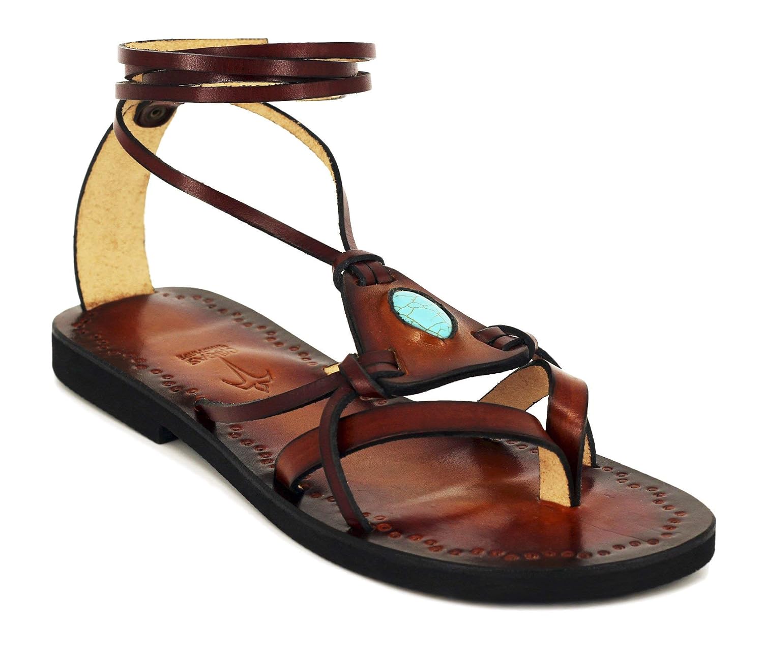 Amazon.com: Hippie Boho Turquoise Sandals, Brown Burnished Leather Lace ...