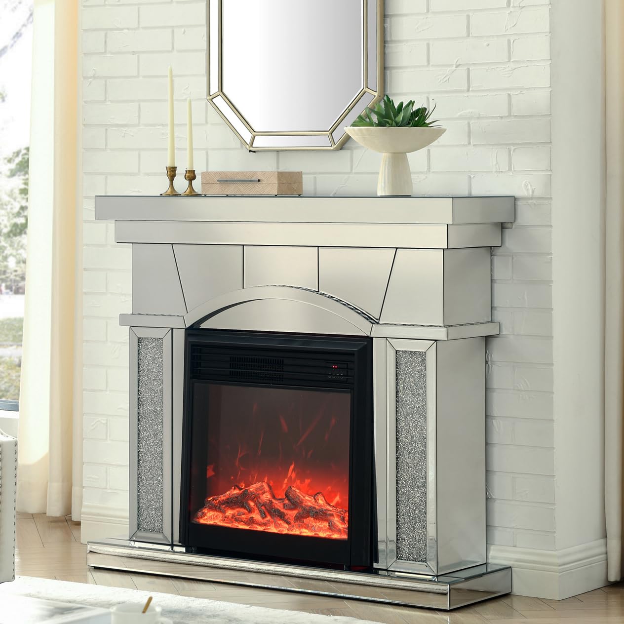 Amazon.com: IKIFLY Mirrored Electric Fireplace with Crushed Diamond ...