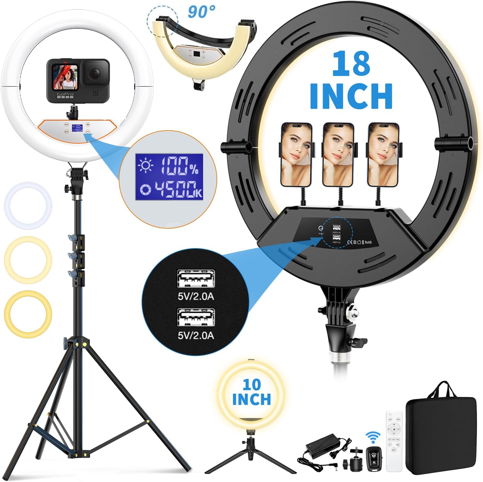 Amazon.com : MACTREM 22" Foldable Ring Light with Stand for iPhone ipad, 75" Tripod with Wheels ...
