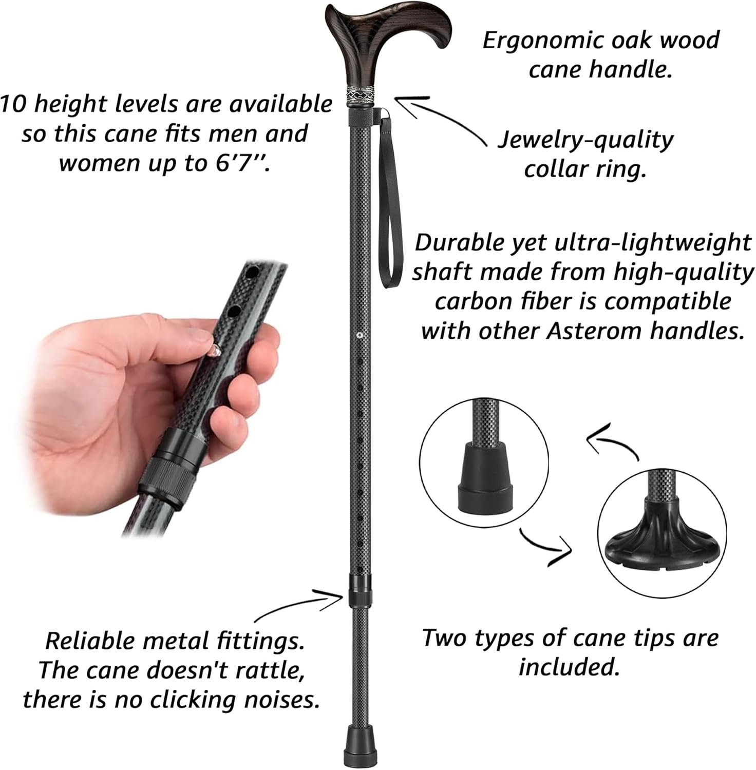 Asterom Carbon Fiber Cane – Lightweight, Ergonomic, Adjustable ...