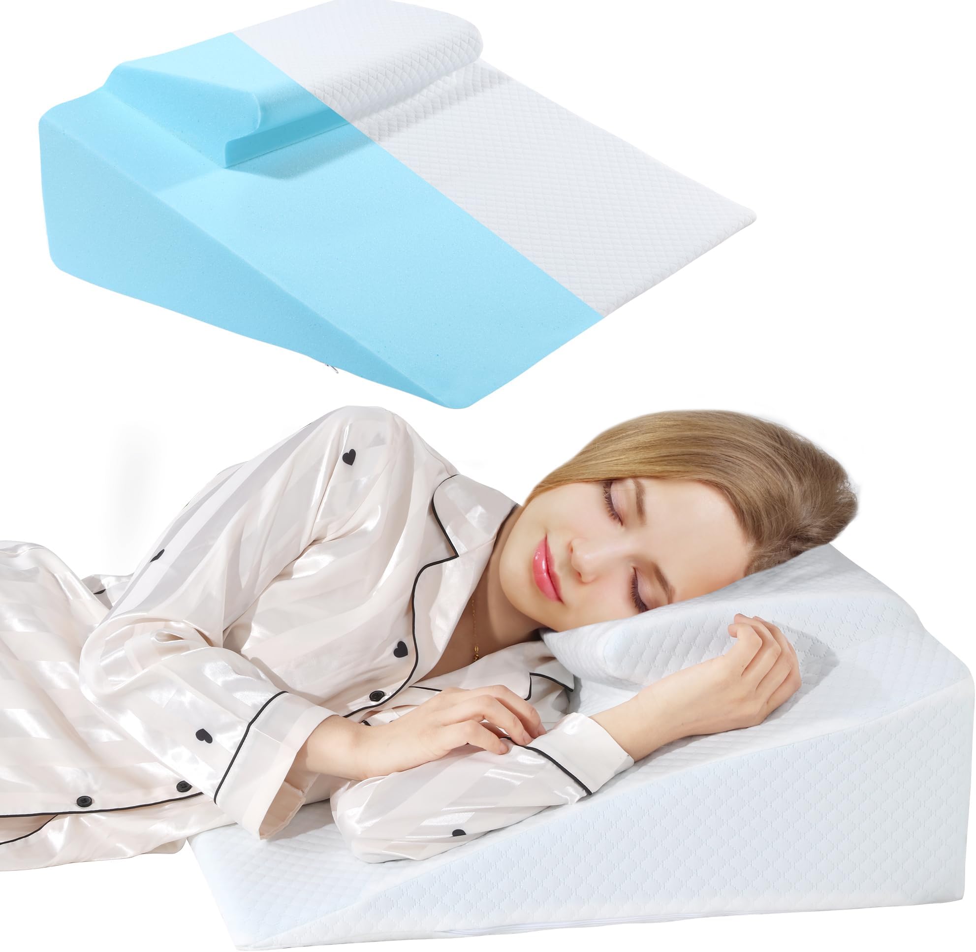 Amazon.com: HOMBYS Bed Wedge Pillow with Headrest for Adults,Memory ...