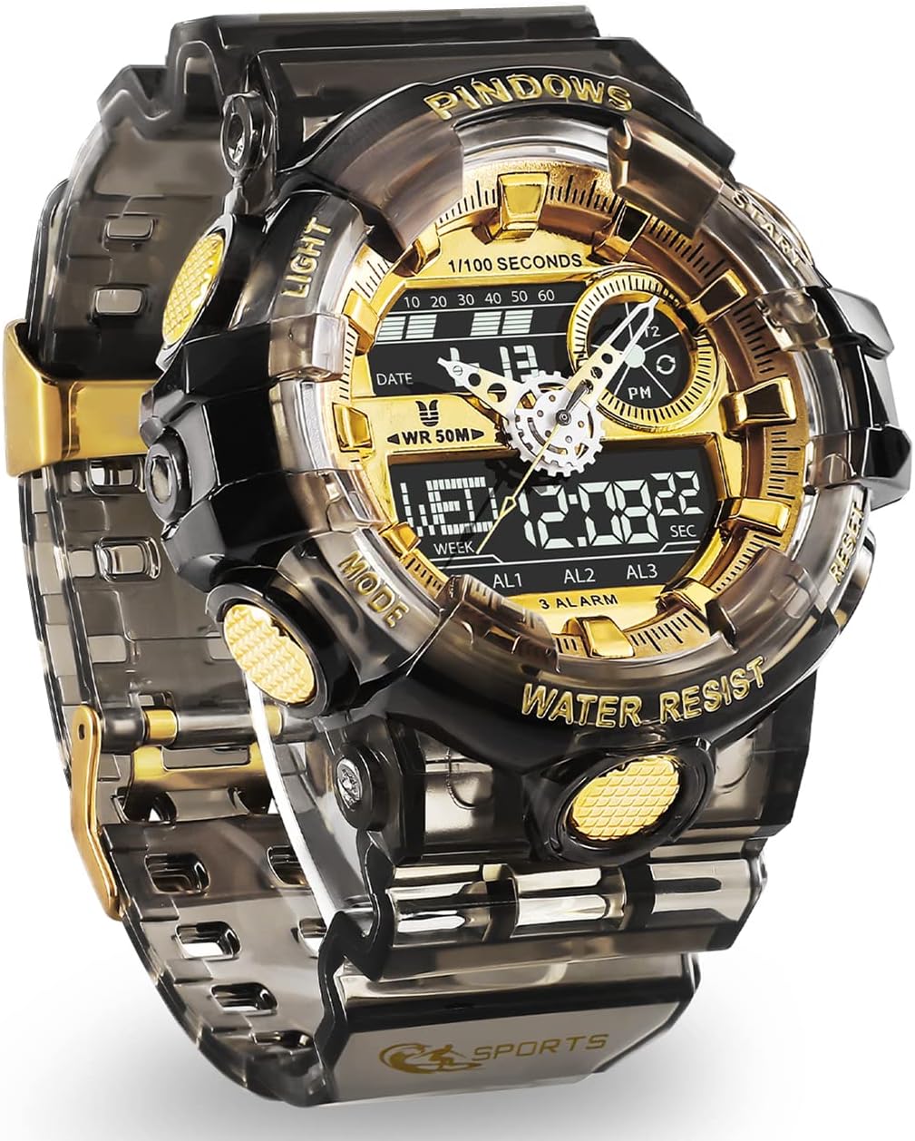 PINDOWS Men Watch for Men Digital Sports Watch Large Digital Analog ...