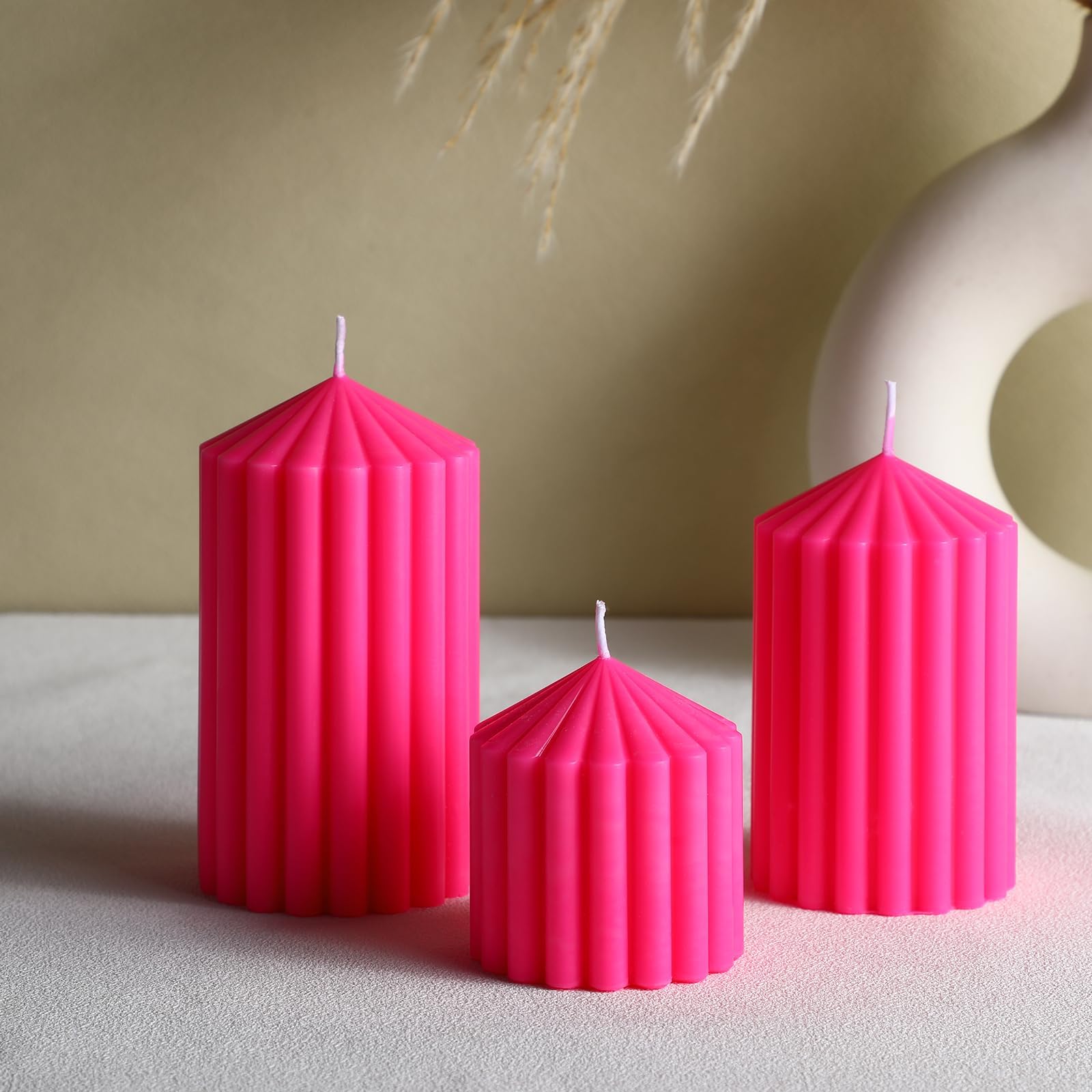 Amazon.com: yummi 3" x 6" Hot Pink Round Pillar Candles - 3 per Pack ...