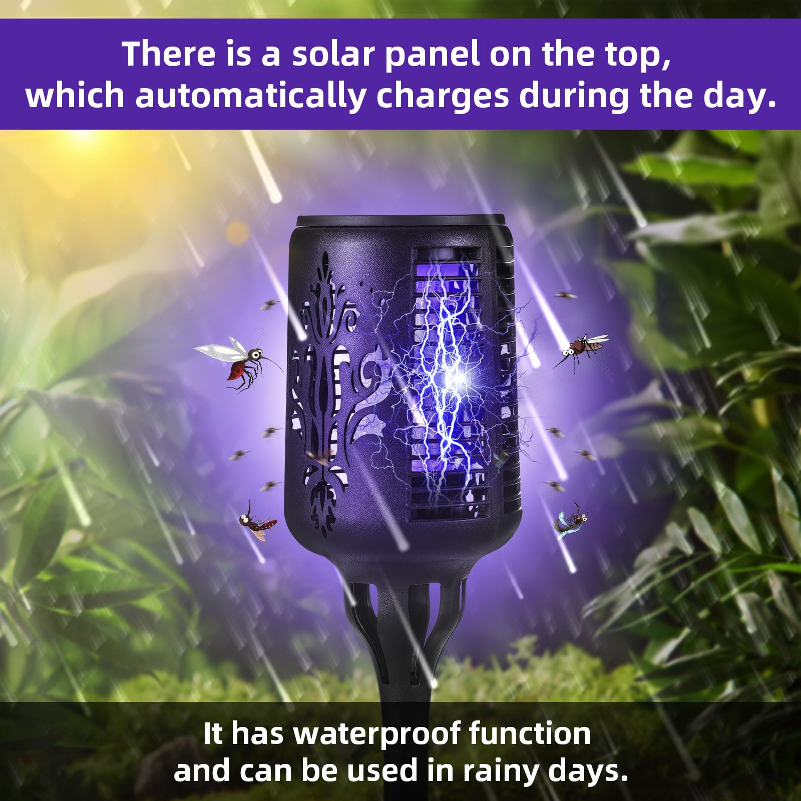 Solar Bug Zapper Outdoor Solar Powered Bug Zapper LED,2Pcs Mosquito ...