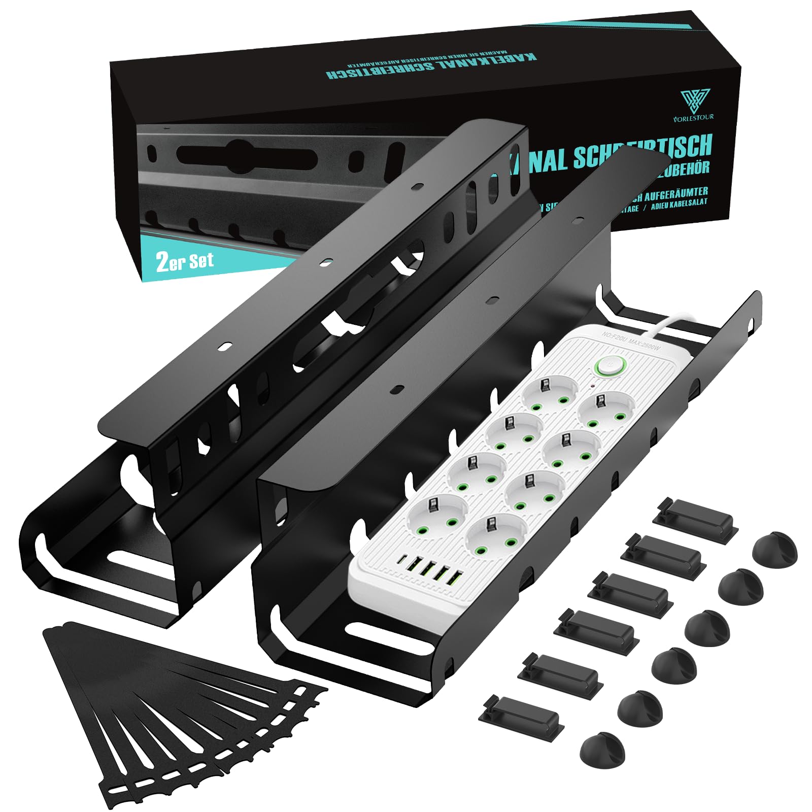 2-Piece Cable Duct Desk, No Drilling, Black, Cable Management Desk for ...