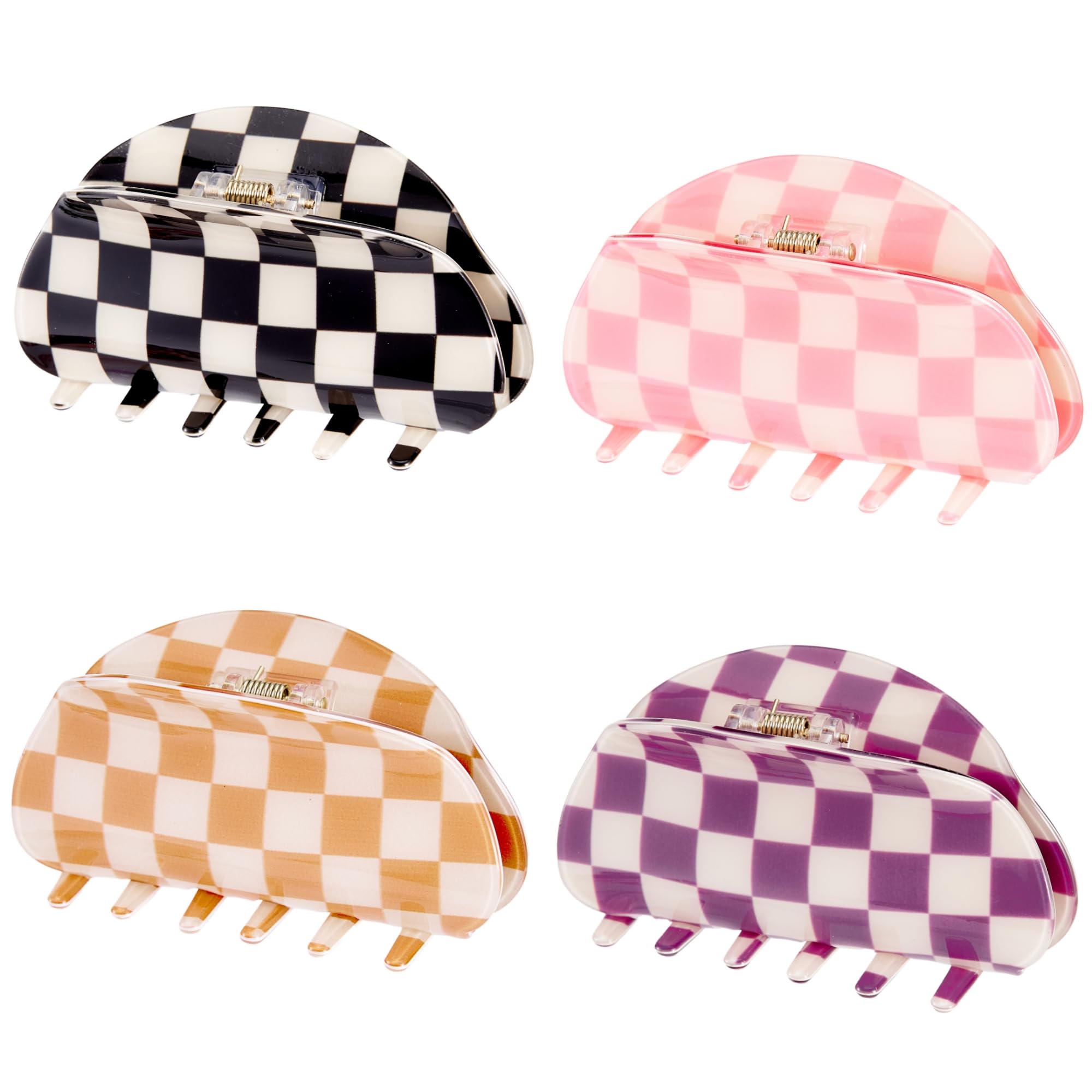 Amazon.com: Checkered Hair Claw Clips, Acrylic Multicolored Semicircle ...