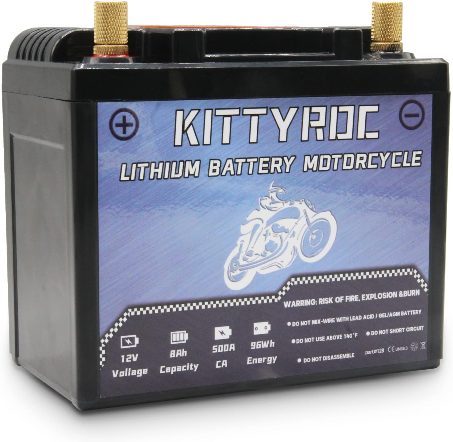 KITTYROC 12V Lithium Motorcycle Battery 8Ah 500A, LiFePO4 Battery with ...