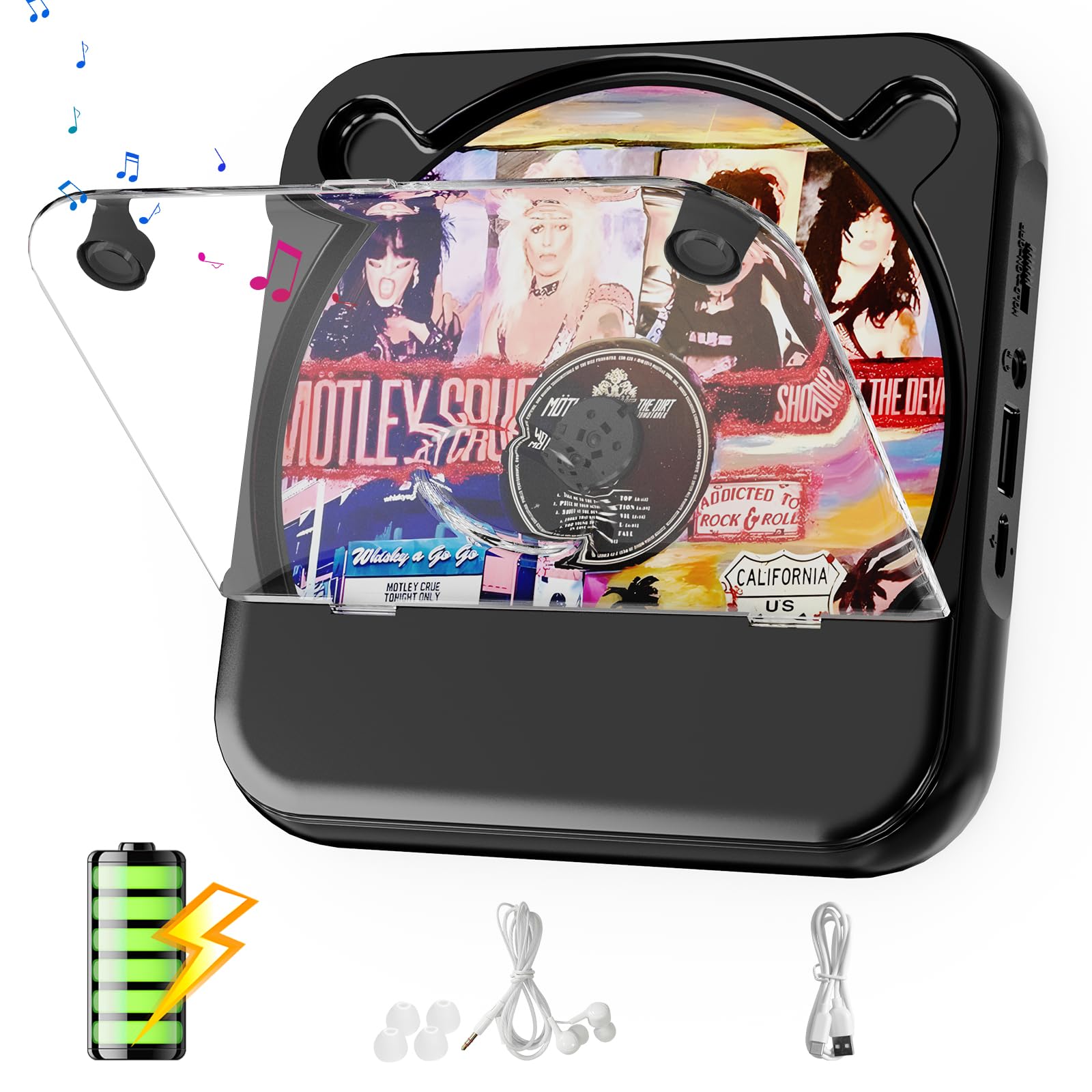 Amazon.com: Portable CD Player with Bluetooth, Rechargeable Small CD ...