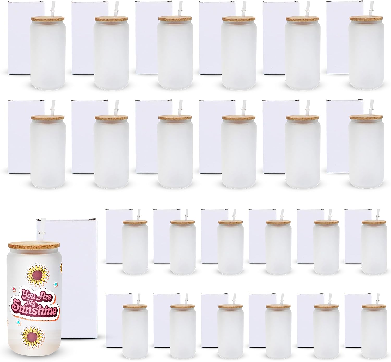 Amazon.com | 25 Pack 16oz Frosted Sublimation Glass Blanks with Bamboo ...