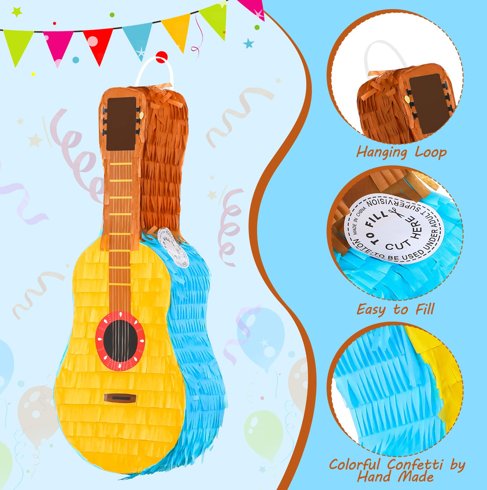 Sratte Guitar Pinata Bundle with a Blindfold and Bat, Kids Guitar ...