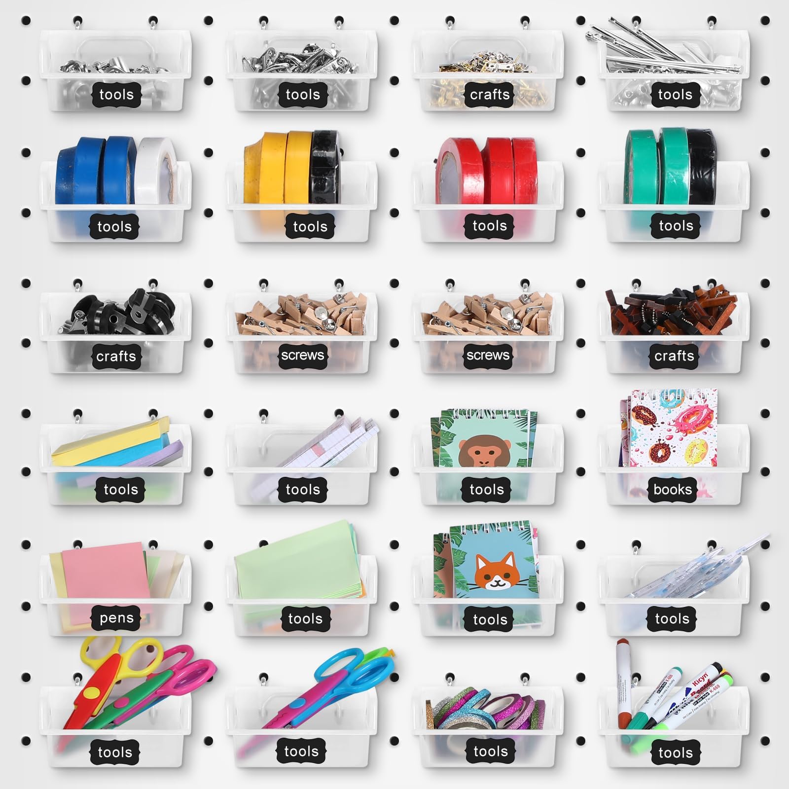 Amazon.com: Pegboard Bins with Hooks and Labels, Pegboard Bins Kit DIY ...