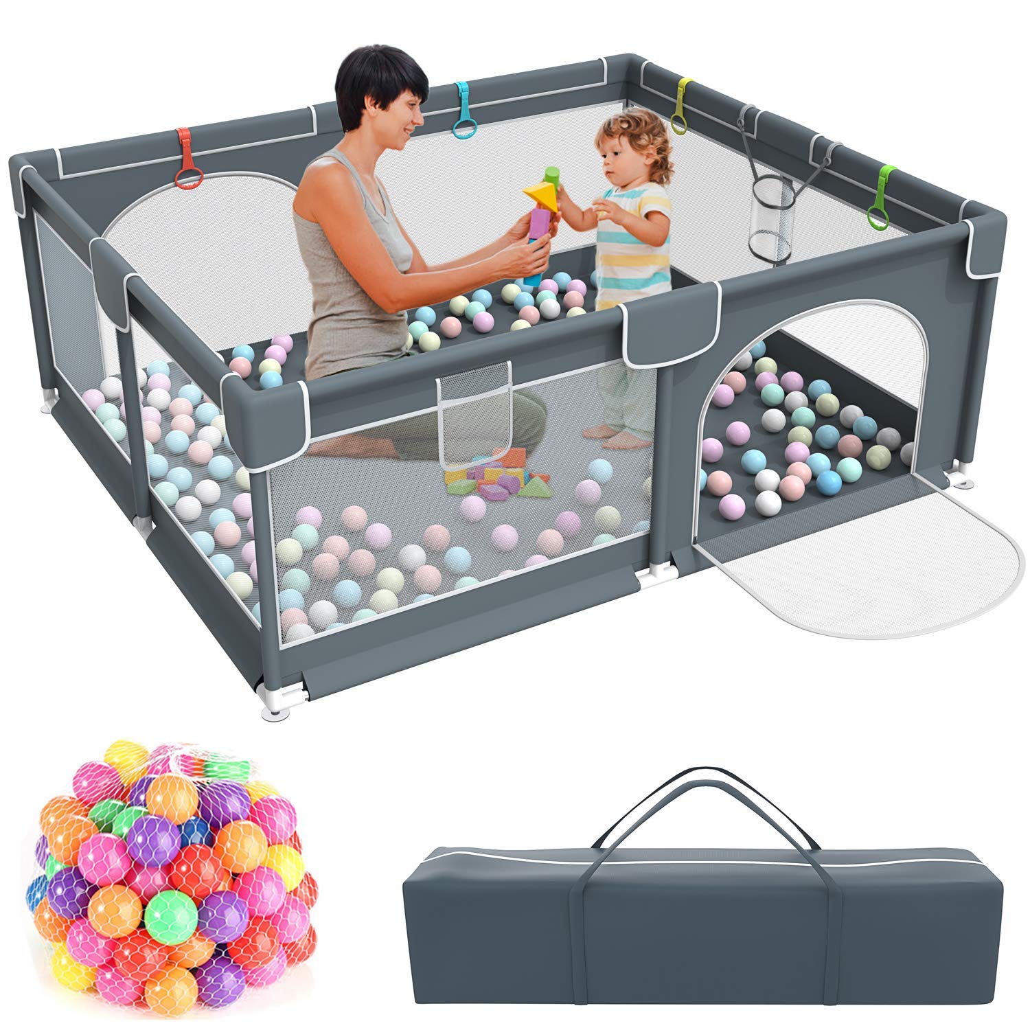 Baby Playpen,Kids Large Playard with 50PCS Pit Balls,Indoor & Outdoor ...