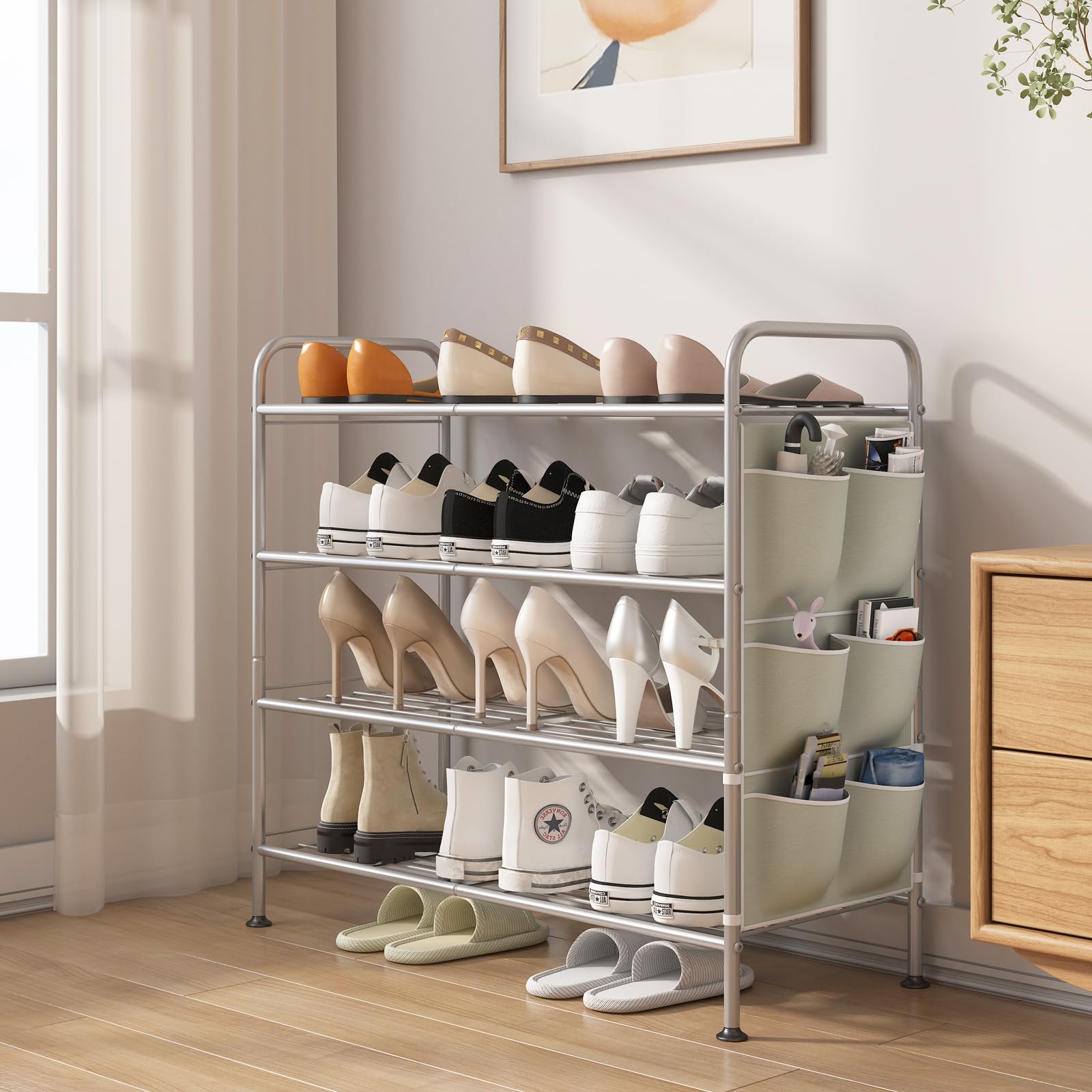 Snapklik.com : SORCEDAS Shoe Rack 4 Tier Grey Wide Metal Storage ...