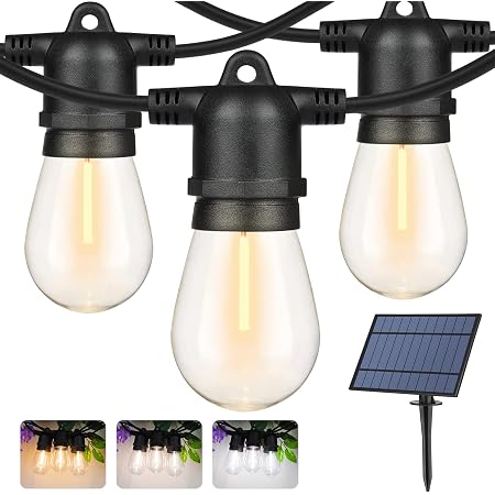 BesLowe 48FT S14 Solar String Lights Outdoor with Remote Controller ...