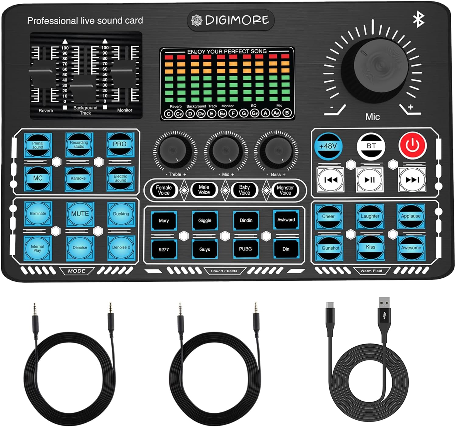 Digimore 48V Phantom Power Professional Live Sound Card for Home ...