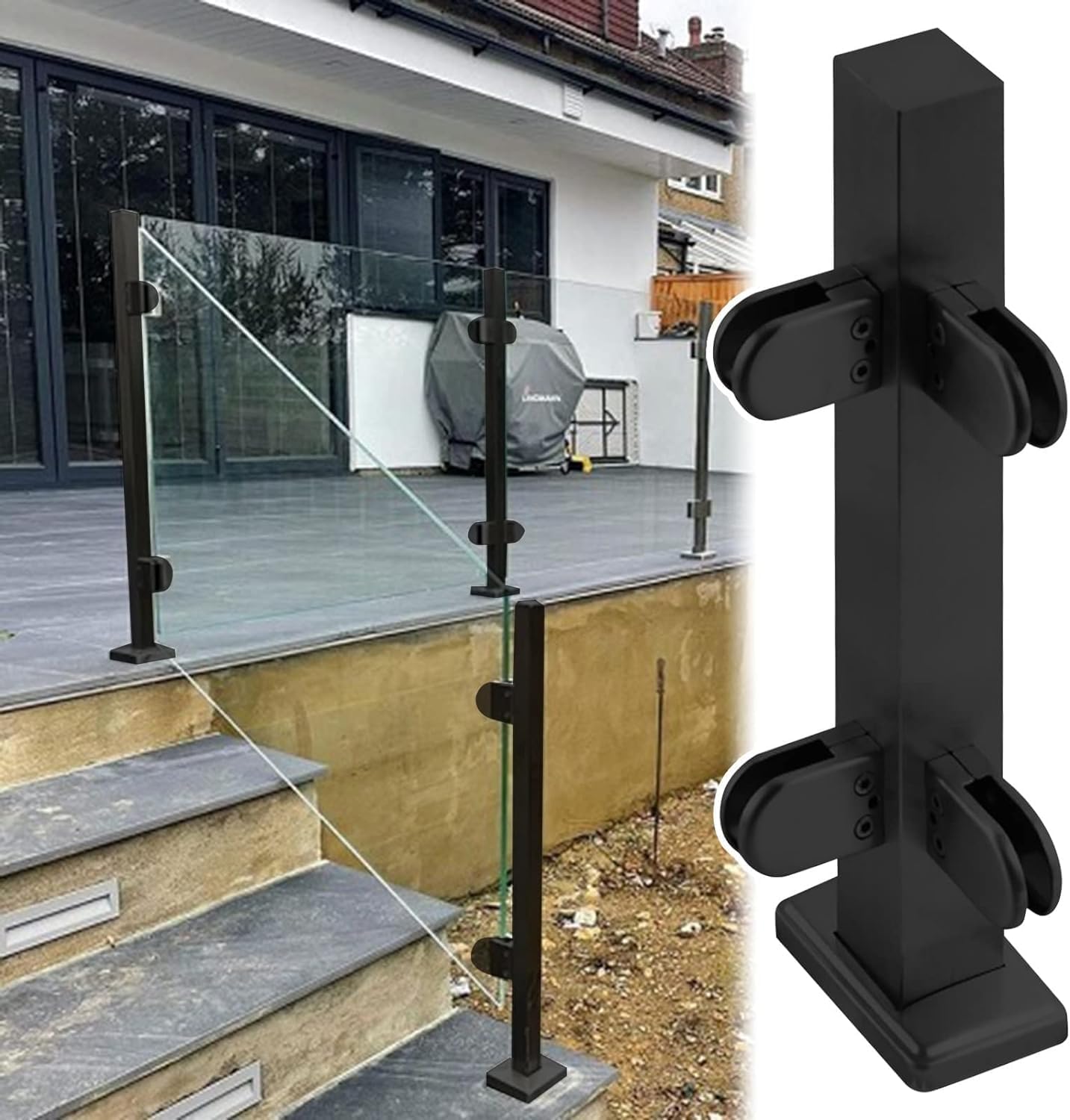 Glass Balustrade Posts Black Glass Railing Post System, Glass Handrail ...