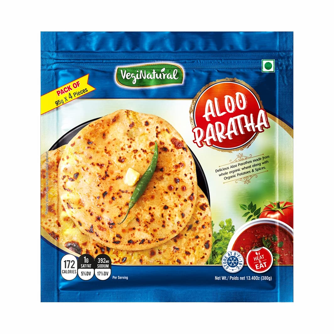 VegiNatural Fresh Frozen Aloo Paratha, 100 Gram x 4 (Pack of 2 ...
