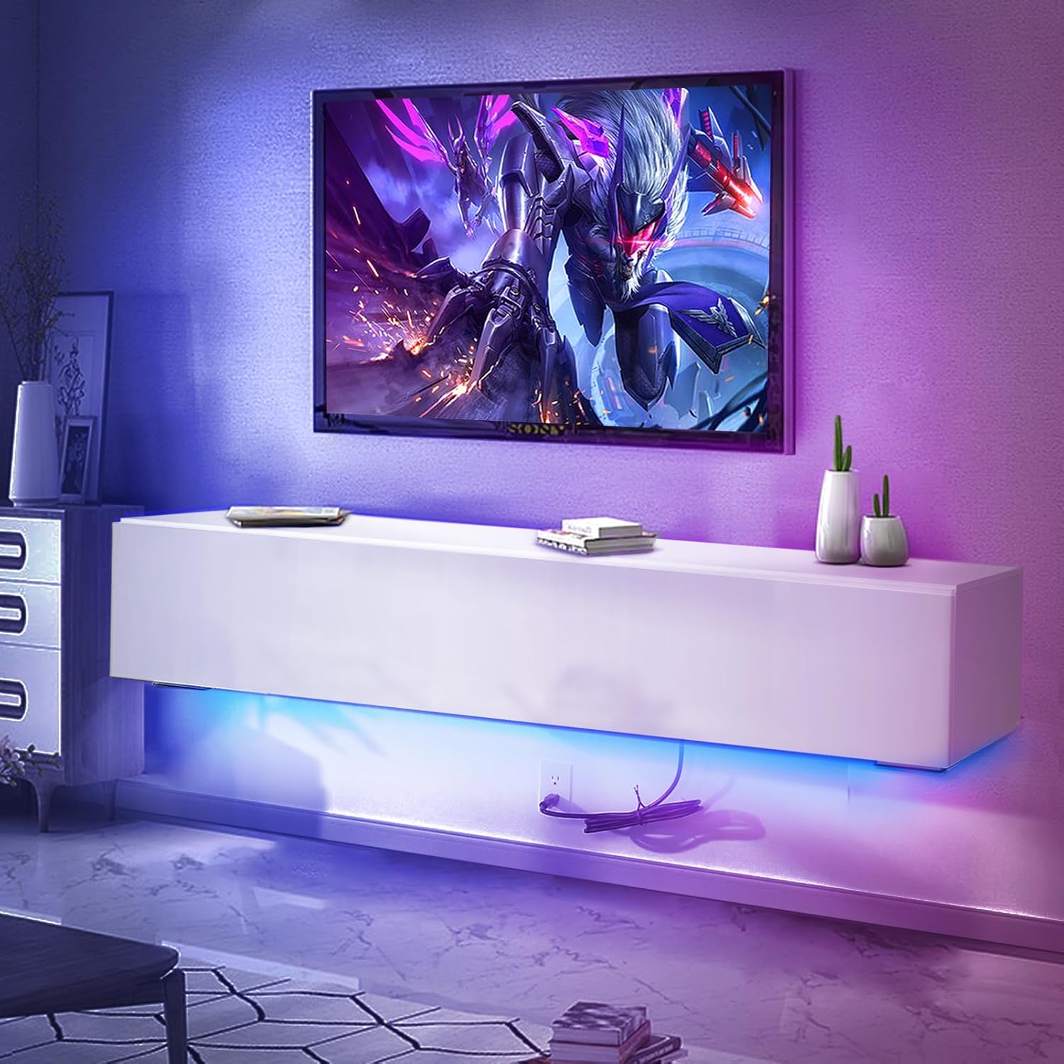 Amazon.com: HOMMPA Floating TV Stand with Led Light for 60 Inch TVs ...