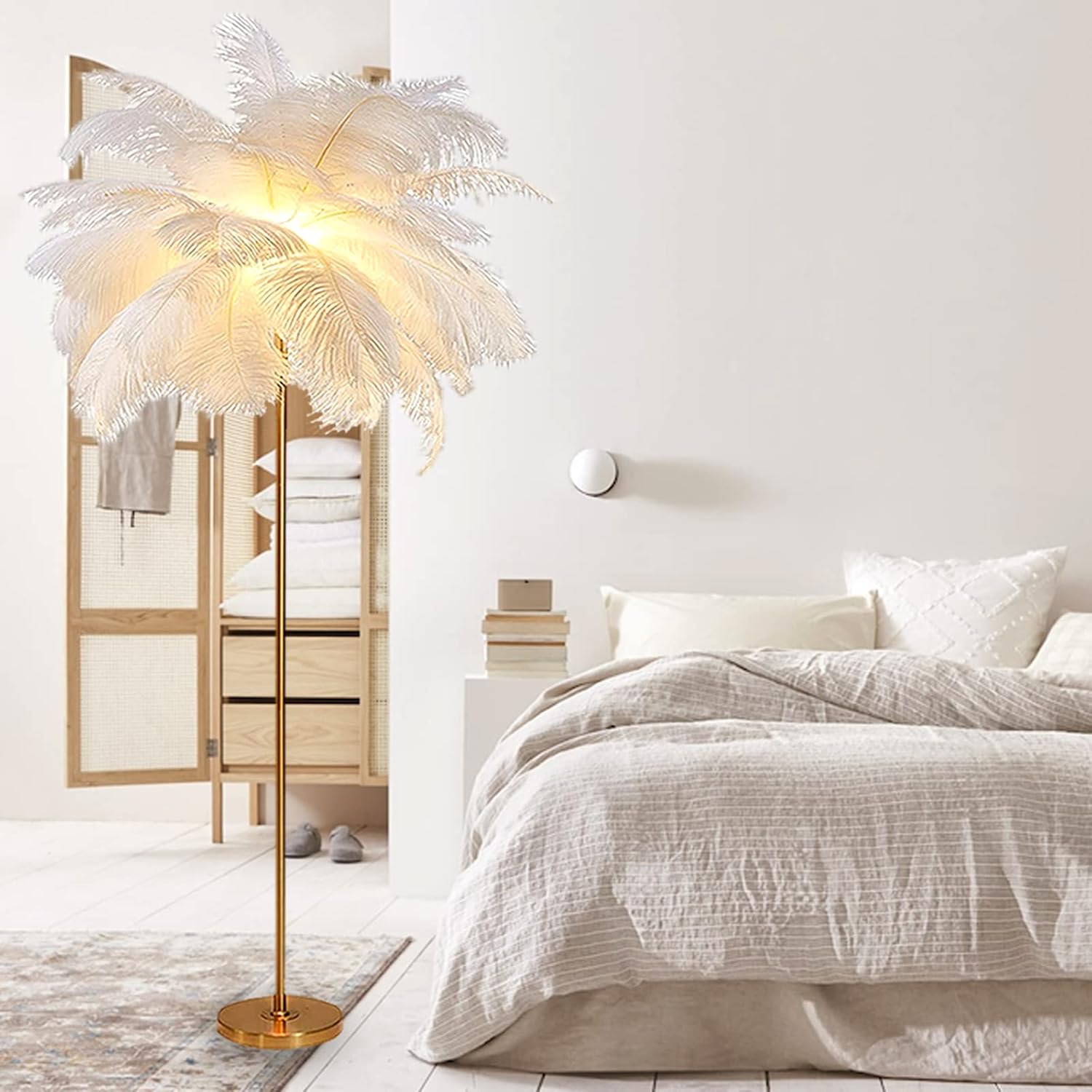 Amazon.com: pombconw Ostrich Feather Lamp,White Feather Floor Lamp H ...
