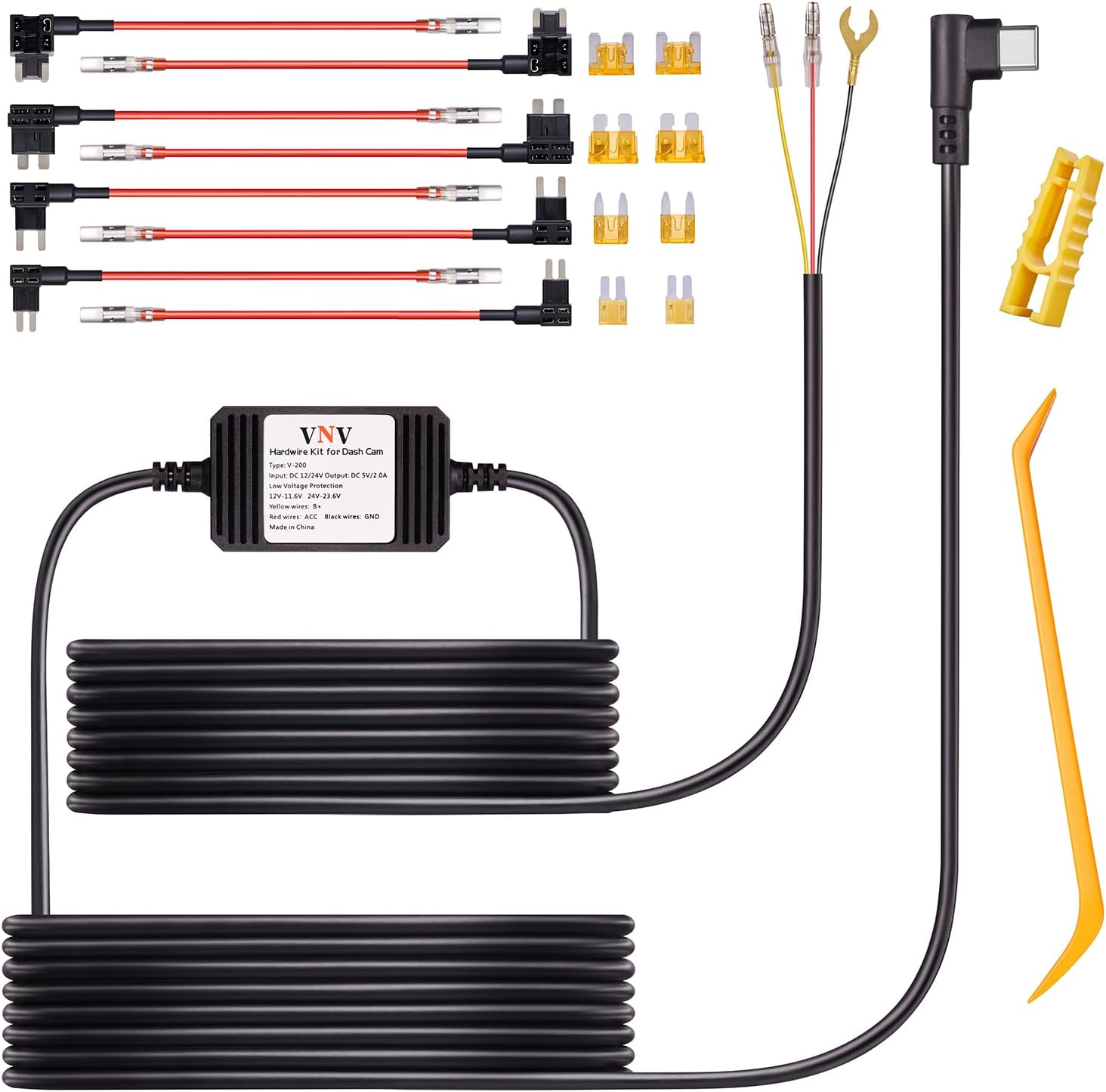 Amazon.com: VNV Type-C Dash Cam Hardwire Kit with 8 Fuse Taps | 24/7 ...