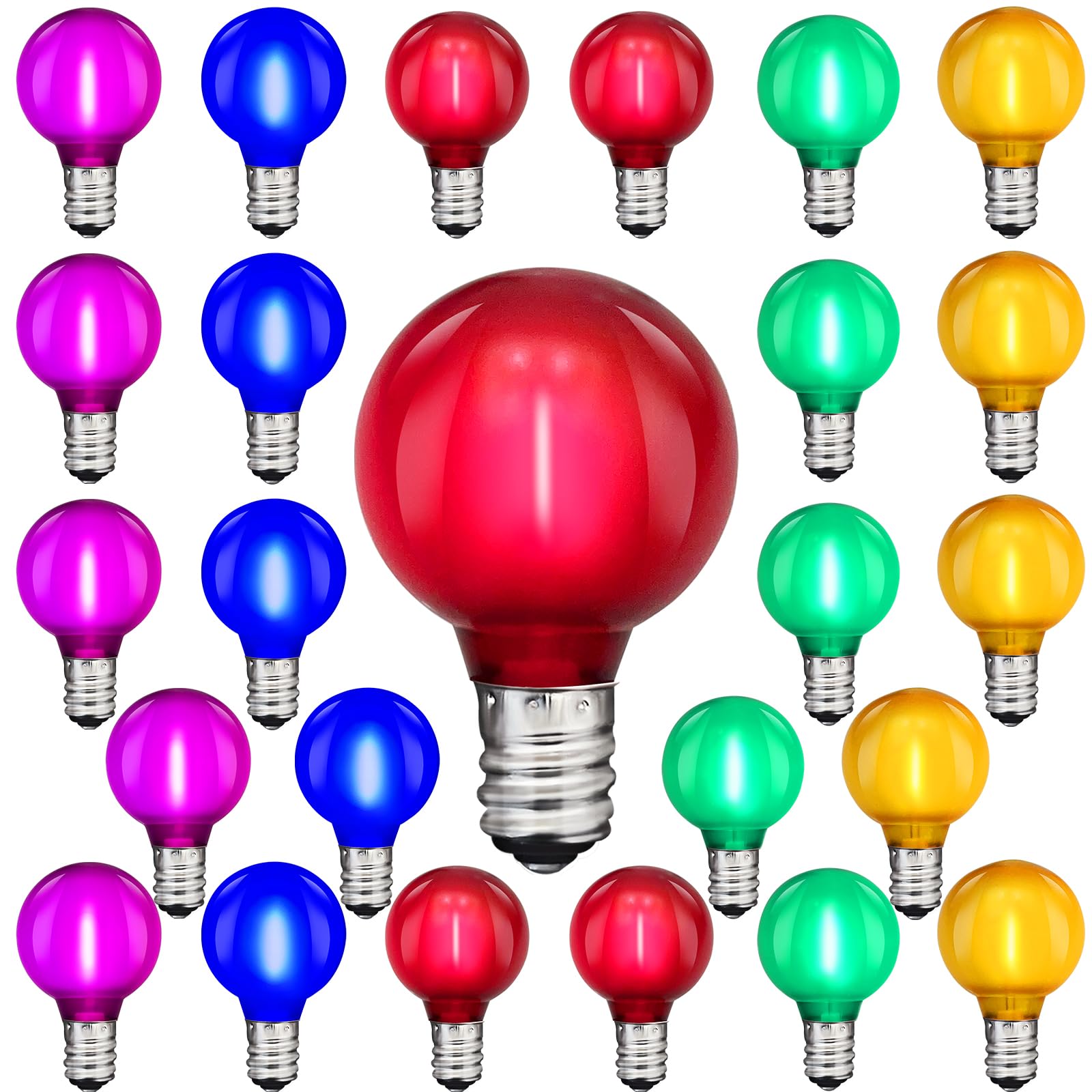 25 Pack G40 LED Christmas Replacement Light Bulbs, Shatterproof 0.6W ...