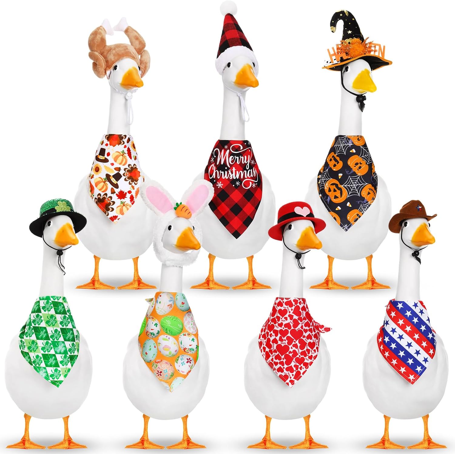 Amazon.com: Silicherry 7 Set Holiday Porch Goose Outfits All Seasons ...