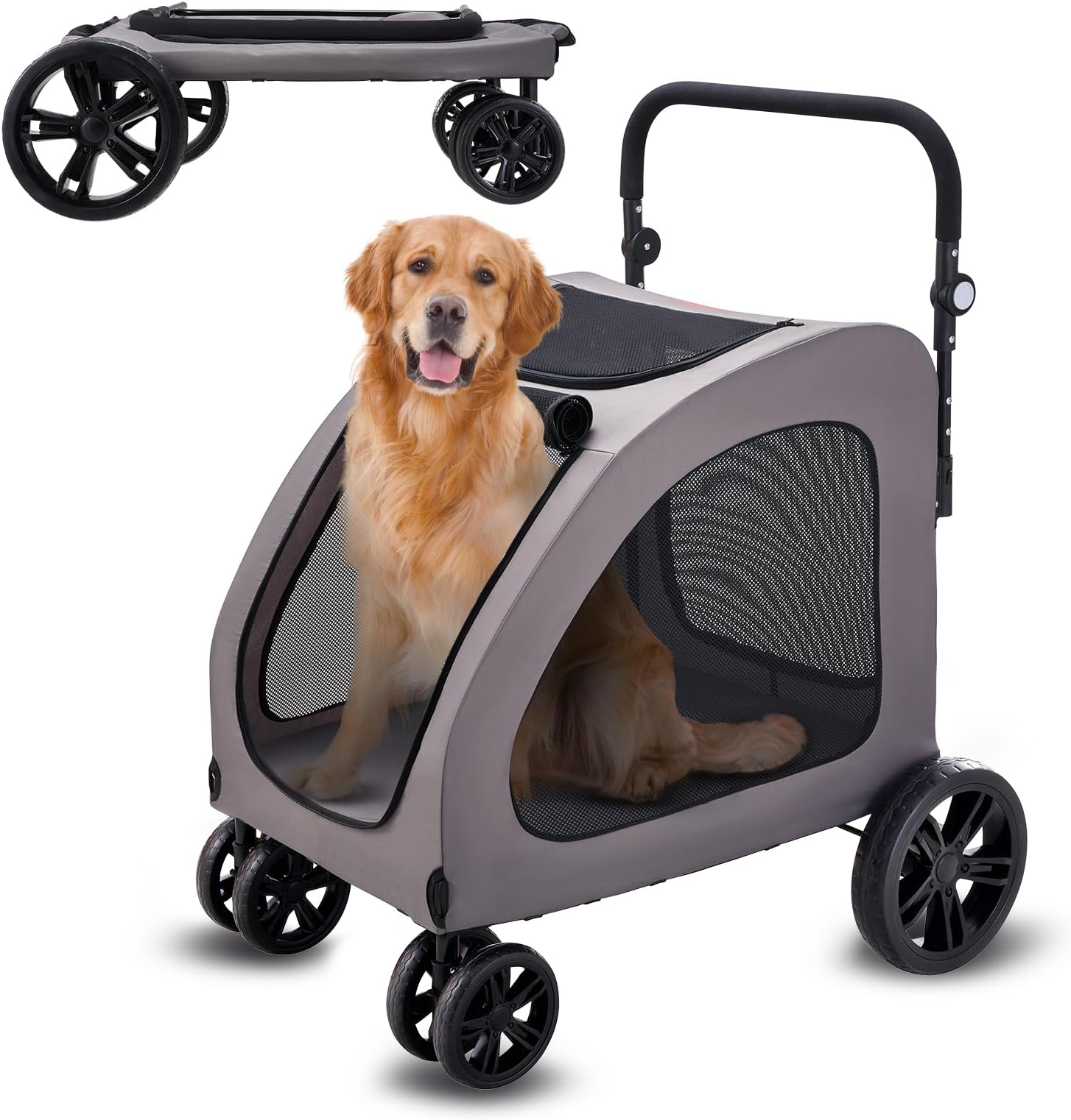 Amazon.com: VEVOR Pet Stroller, 4 Wheels Dog Carrier with Brakes ...
