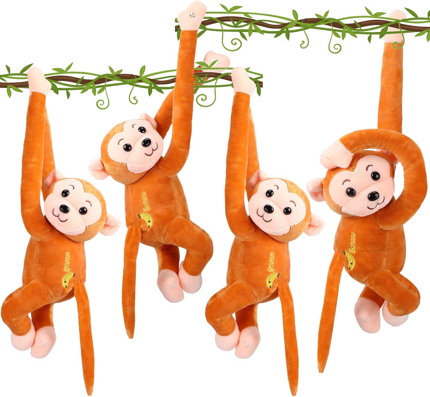 Amazon.com: 4-Pack 17.8" Hanging Stuffed Monkeys with Hook & Loop ...