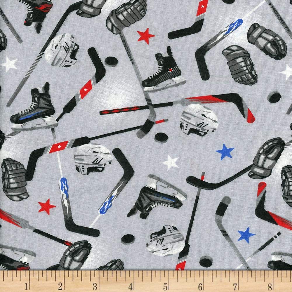 Amazon.com: Mook Cotton Hockey Stick Helmets Pucks Grey Quilt Fabric ...