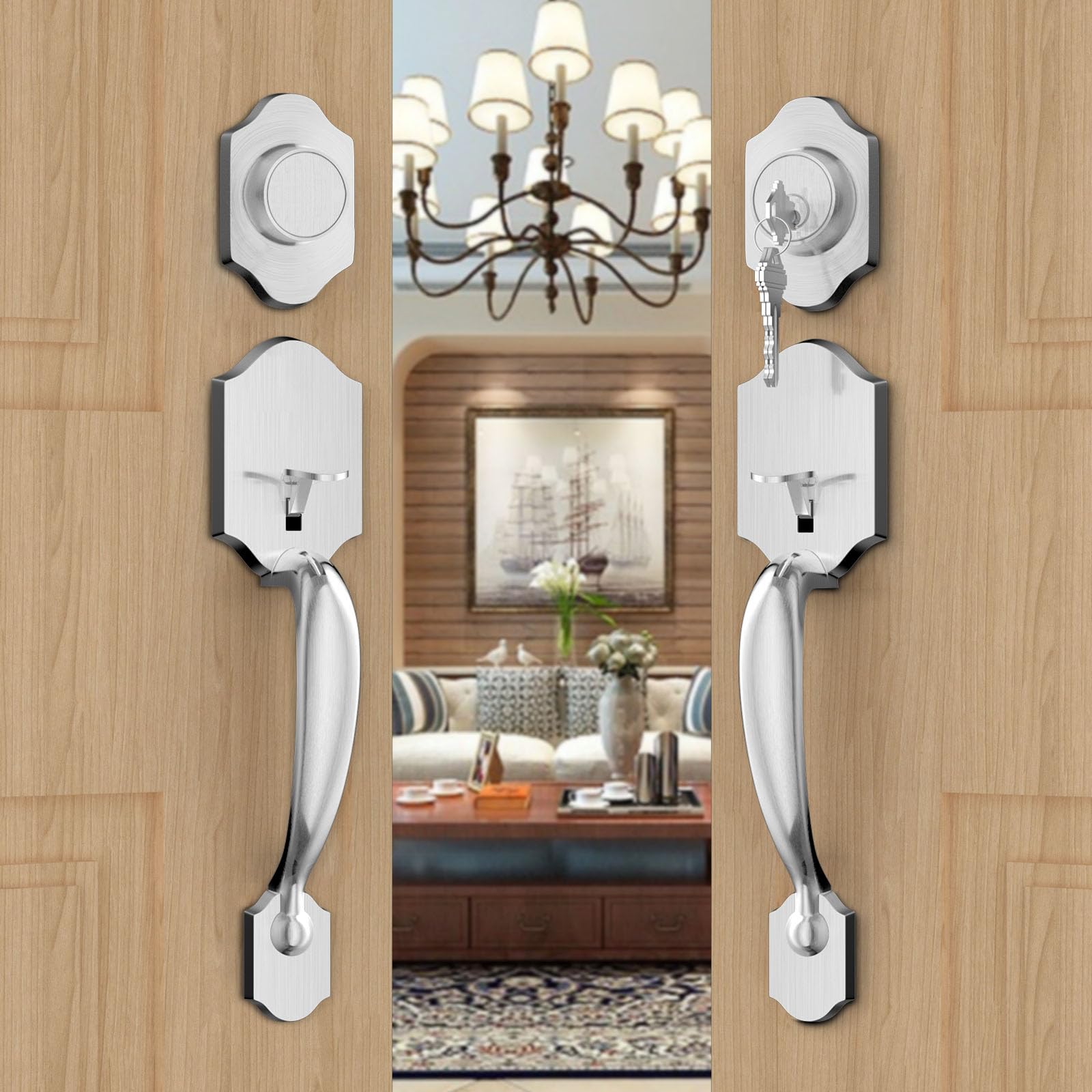 Snapklik.com : Goldenwarm Double Front Door Lock Set, Brushed Nickel ...