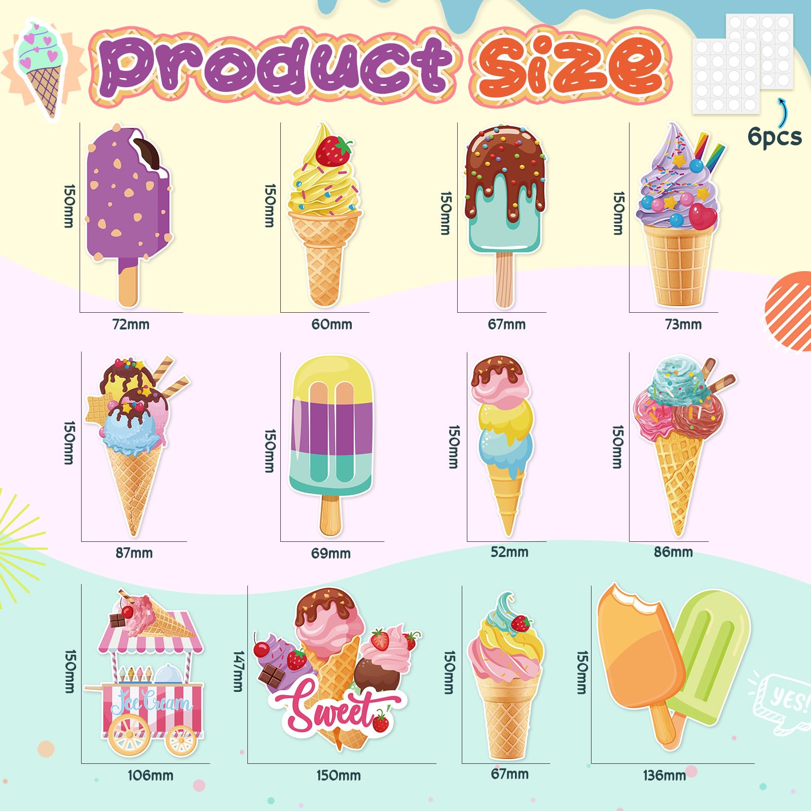 Snapklik.com : 60 Pcs Ice Cream Decorations Ice Cream Bulletin Board ...