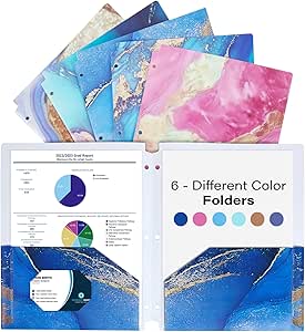 Amazon.com : 6 Pack Marble Design File Folders with Pockets - Plastic ...