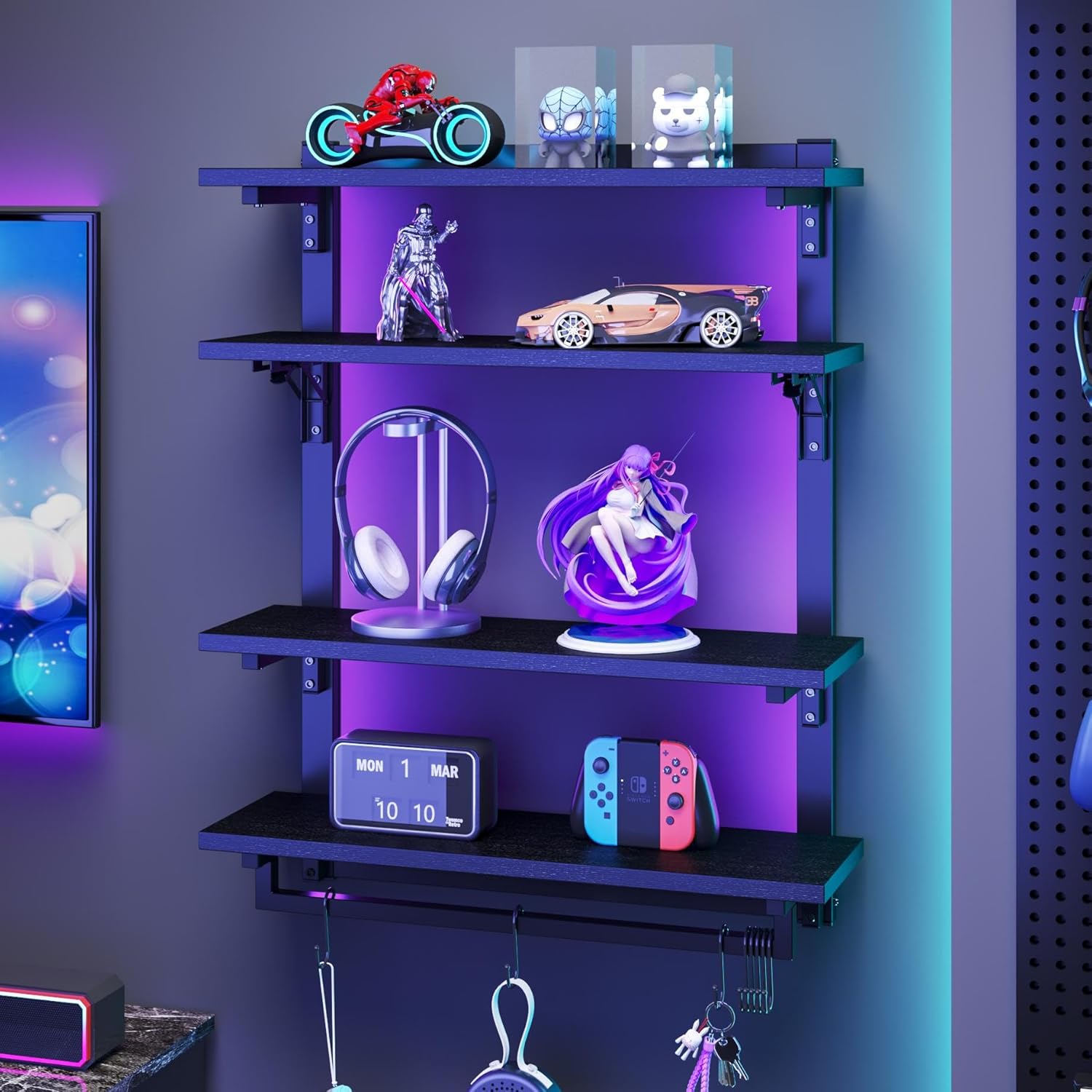 Amazon.com: Spacesea Foldable Gaming Floating Shelves with Adjustable ...