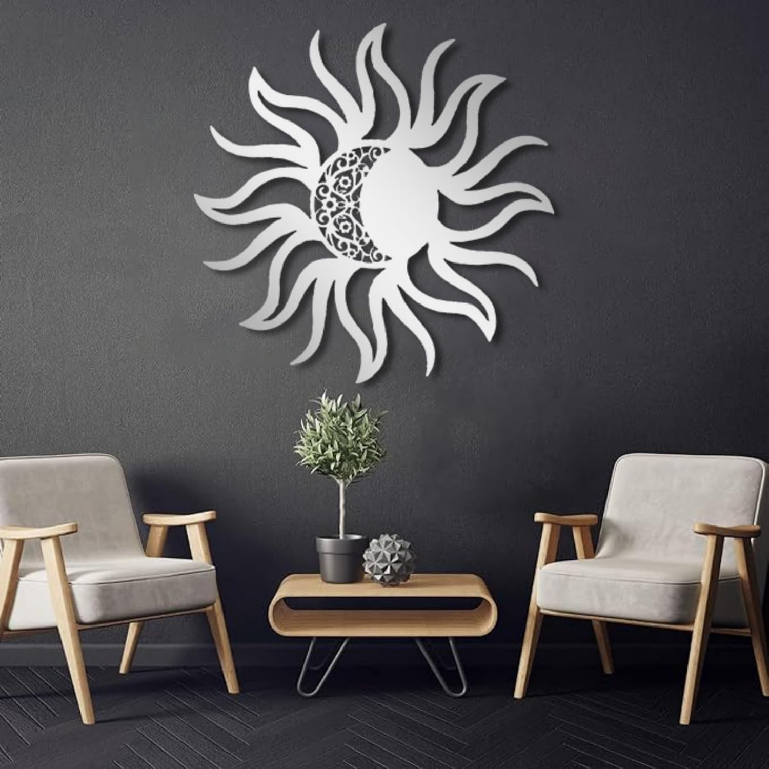 Amazon.com: Metal Sun Wall Decor, Sun with Moon Inset Wall Art, Wacky ...