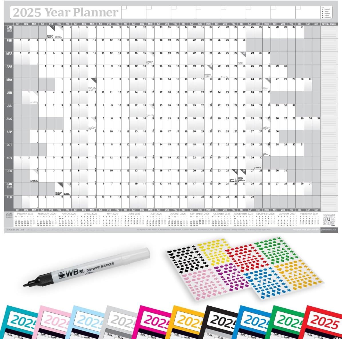 2025 LAMINATED Year Yearly Annual Office Home Wall Planner Calendar ...