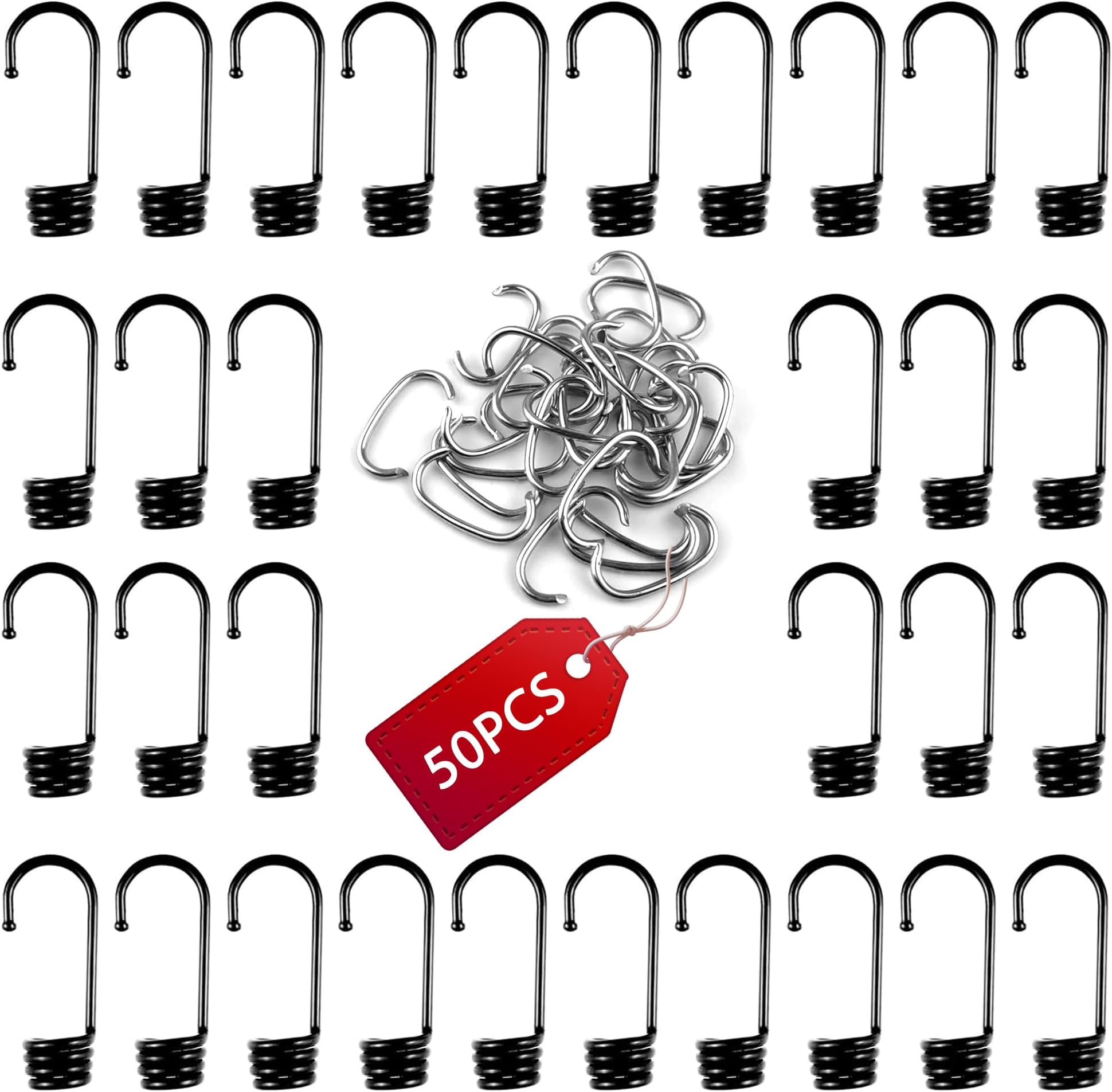 Wire Bungee Cord Hooks – Shock Cord – 10 Pack – Black Plastic Coated ...