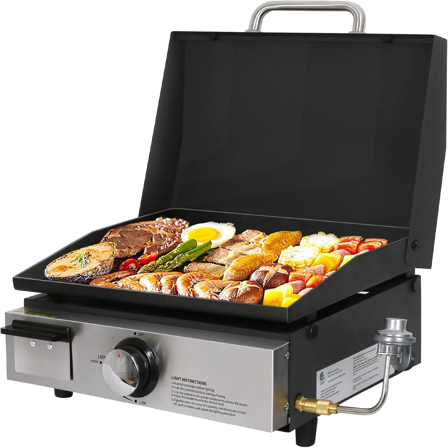 Amazon.com: Hykolity 17 inch Tabletop Griddle with Hood, 12,000 BTU Heavy Duty Portable Propane ...