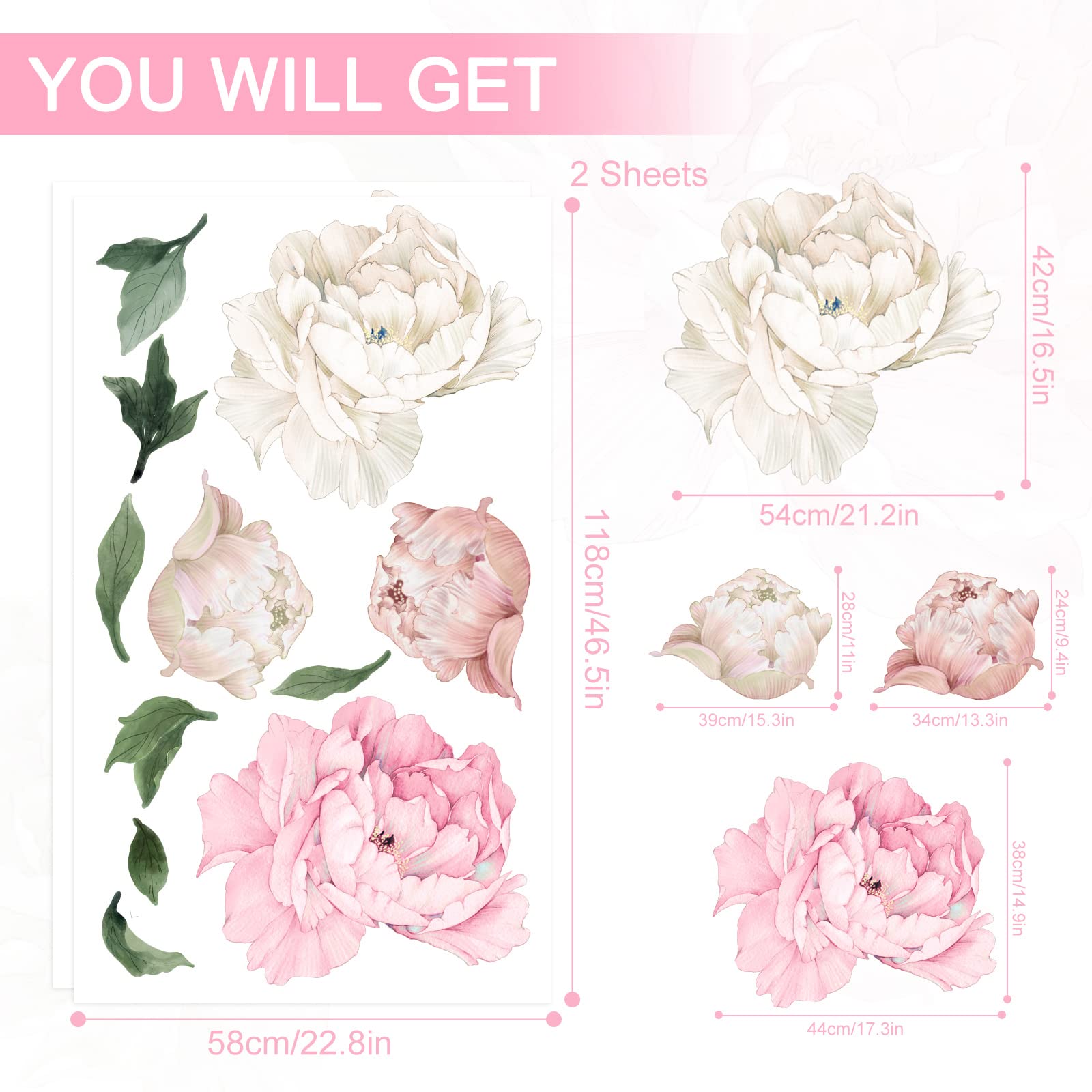 Snapklik.com : Jumbo Peony Wall Art Decals - Large Floral Peel And ...