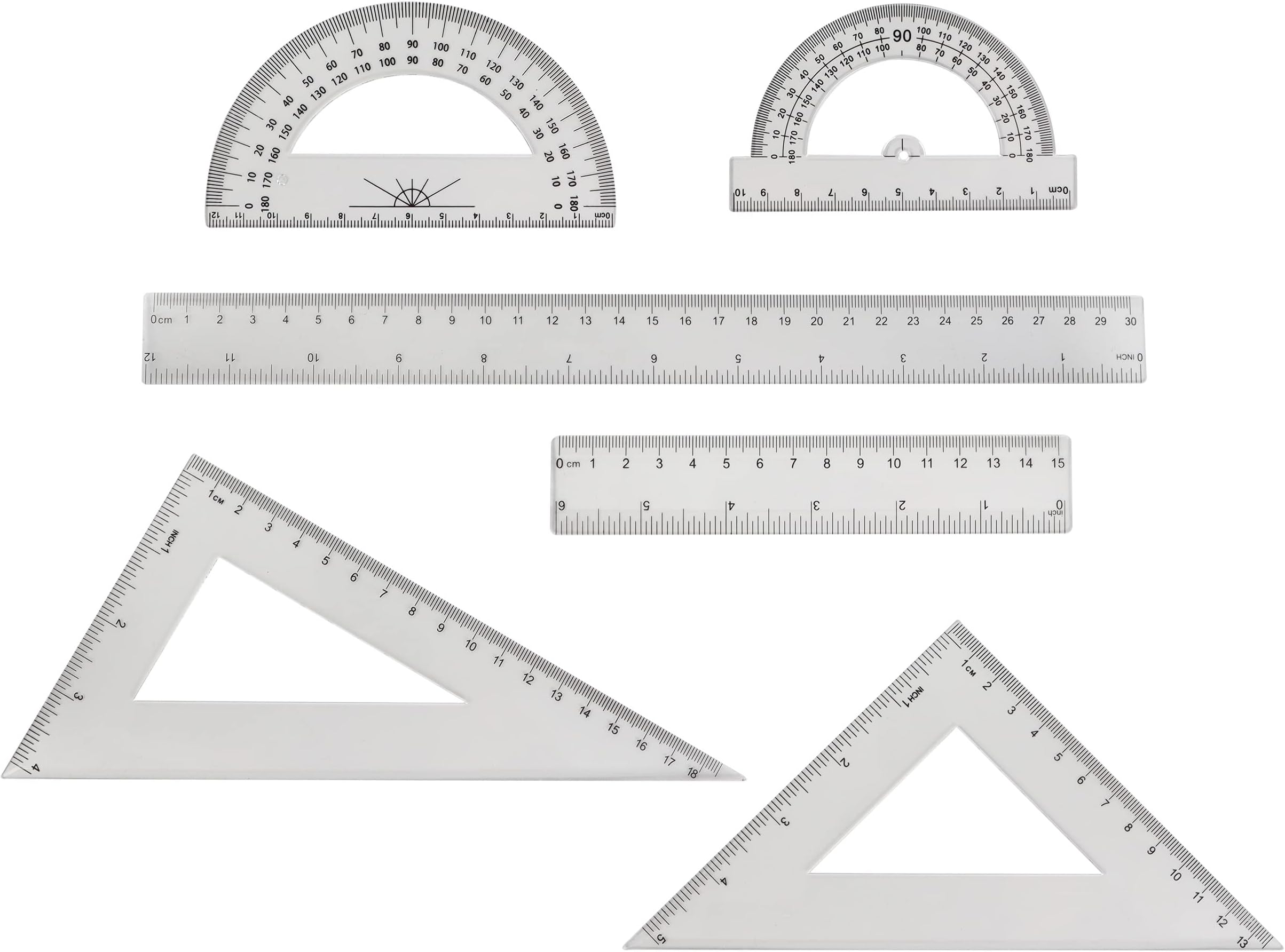 LGEGE Math Ruler Geometry Tool Set 18 Pcs,10/12cm Protractor, 15/23cm ...