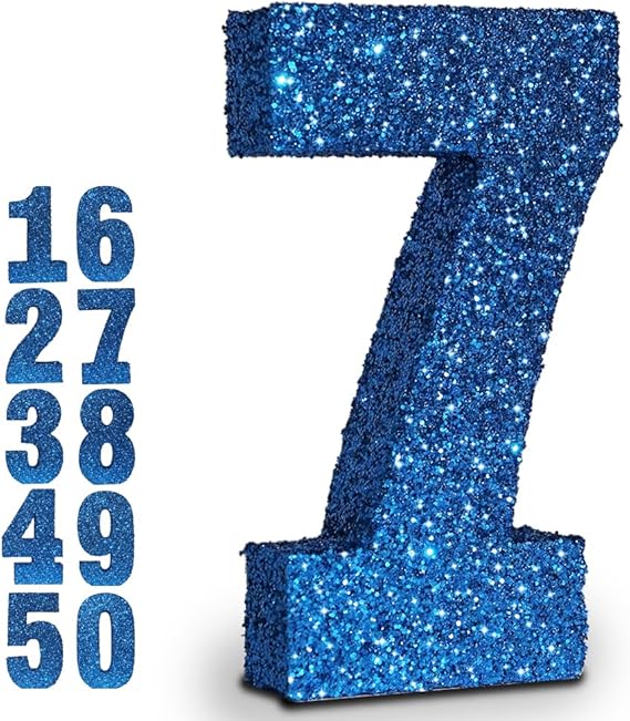 Amazon.com: Eploger Blue Glitter Number 7, Birthday Decorations for Men ...