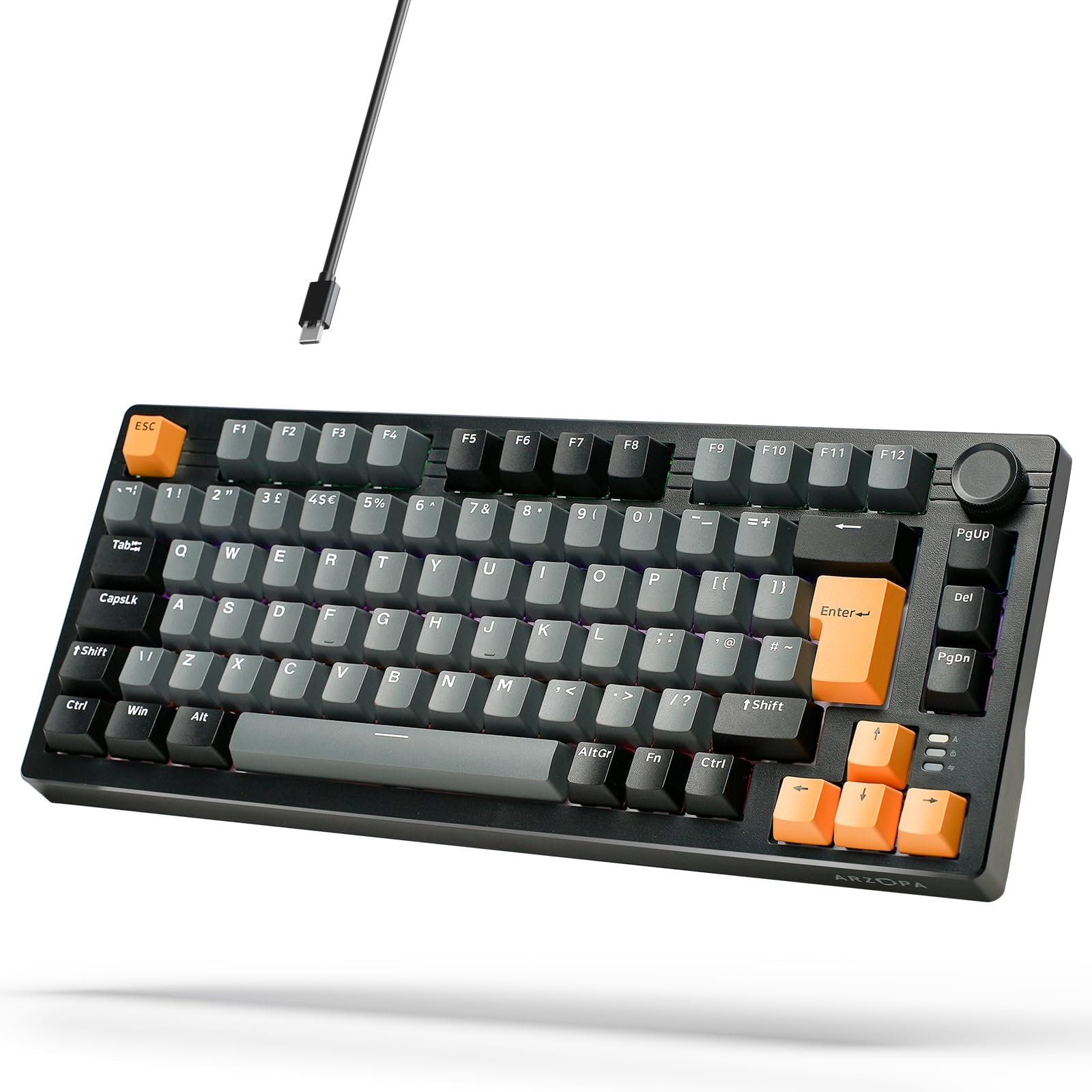 RK ROYAL KLUDGE R75 Mechanical Keyboard Wired with Volumn Knob, 75% TKL ...
